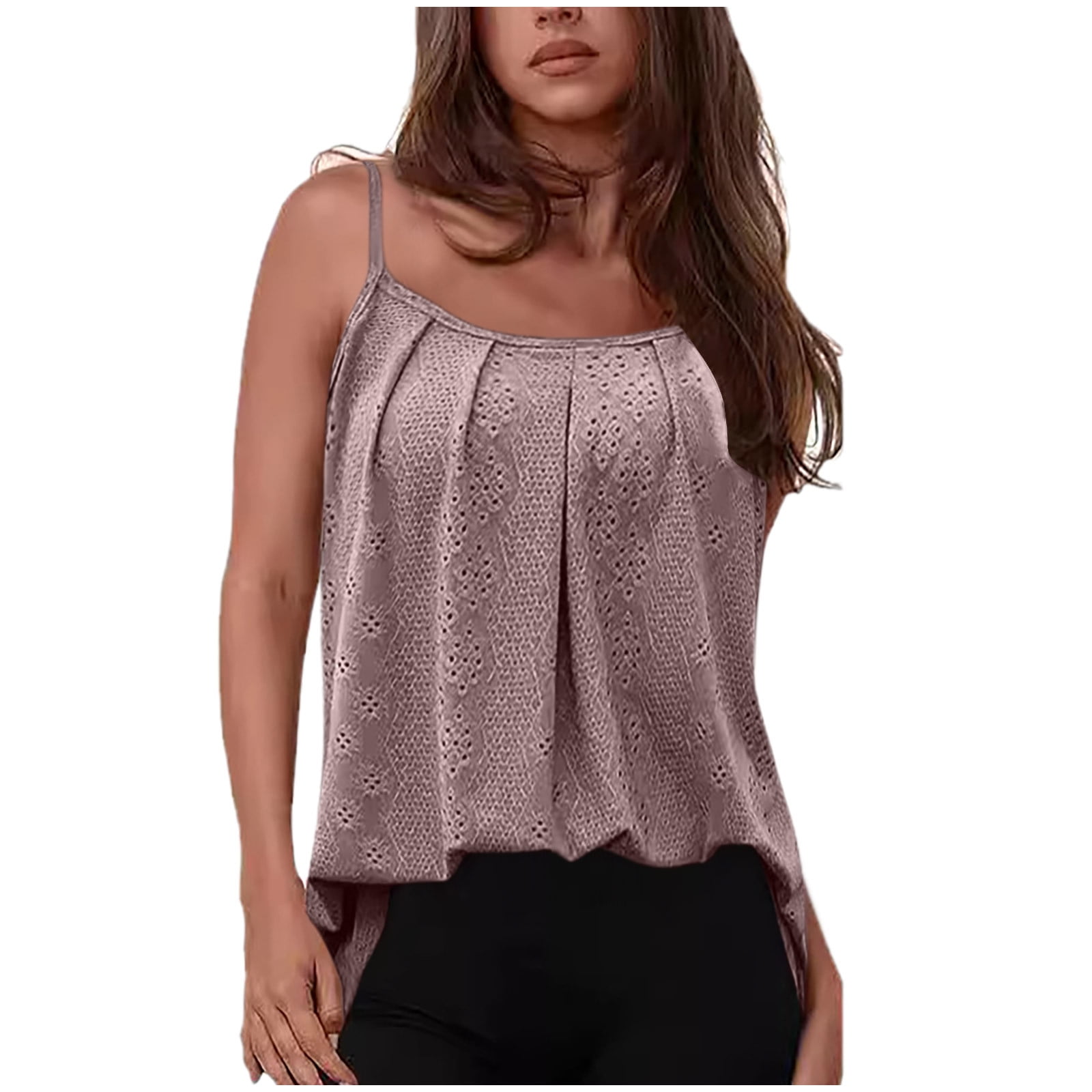 AherBiu Camisole Tops for Women Eyelet Hole Spaghetti Strap Low Cut ...