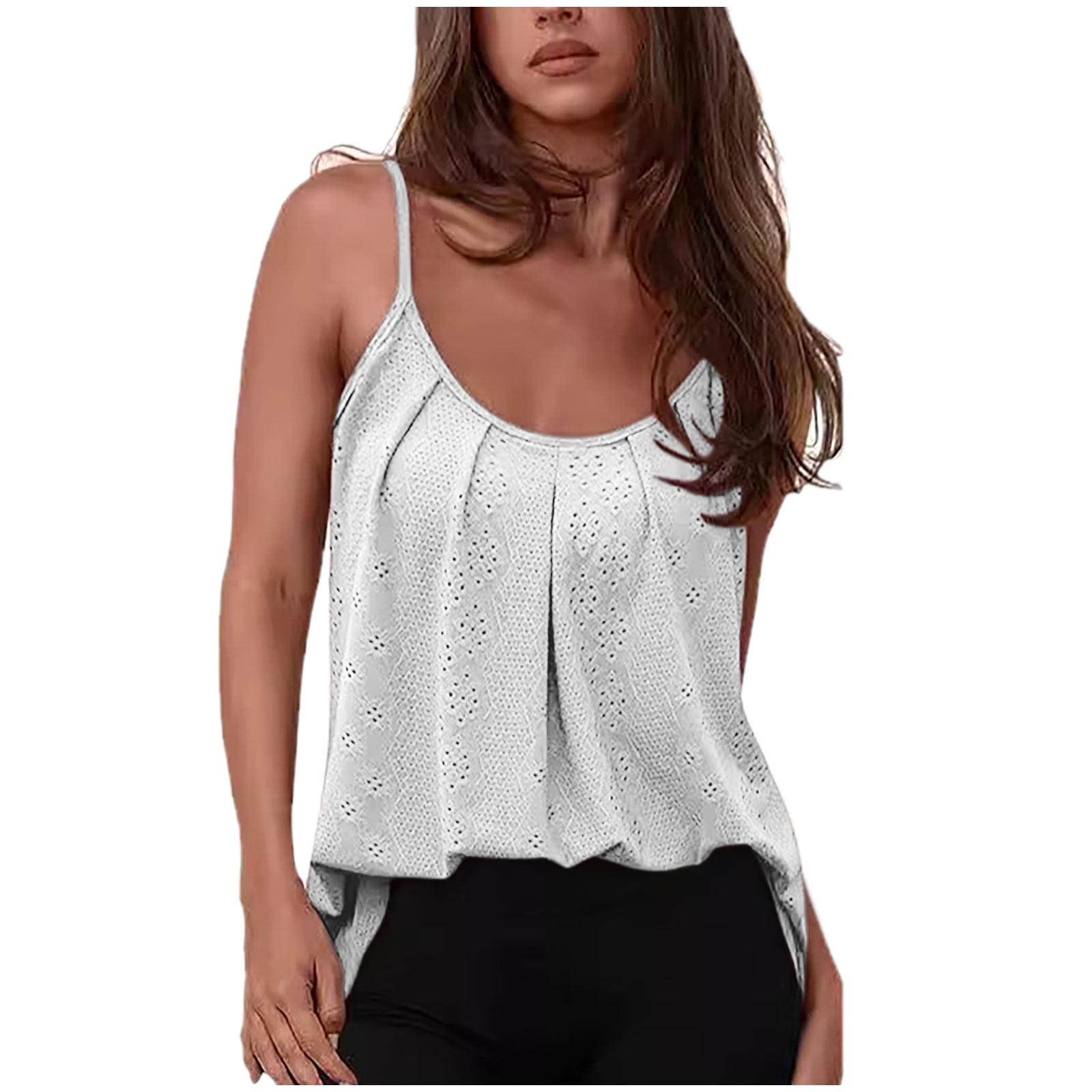AherBiu Camisole Tops for Women Eyelet Hole Spaghetti Strap Low Cut ...