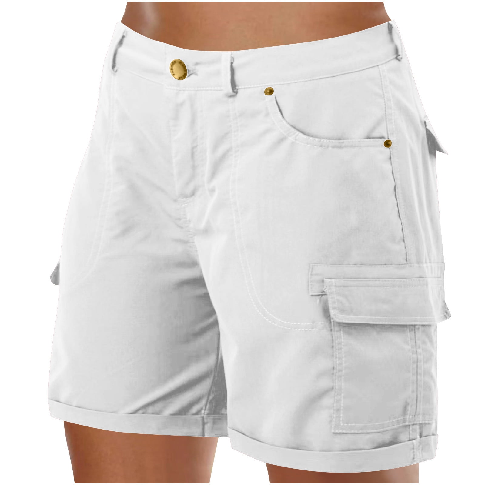 AherBiu Cargo Shorts for Women Button High Waisted Roll-Up Hem ...