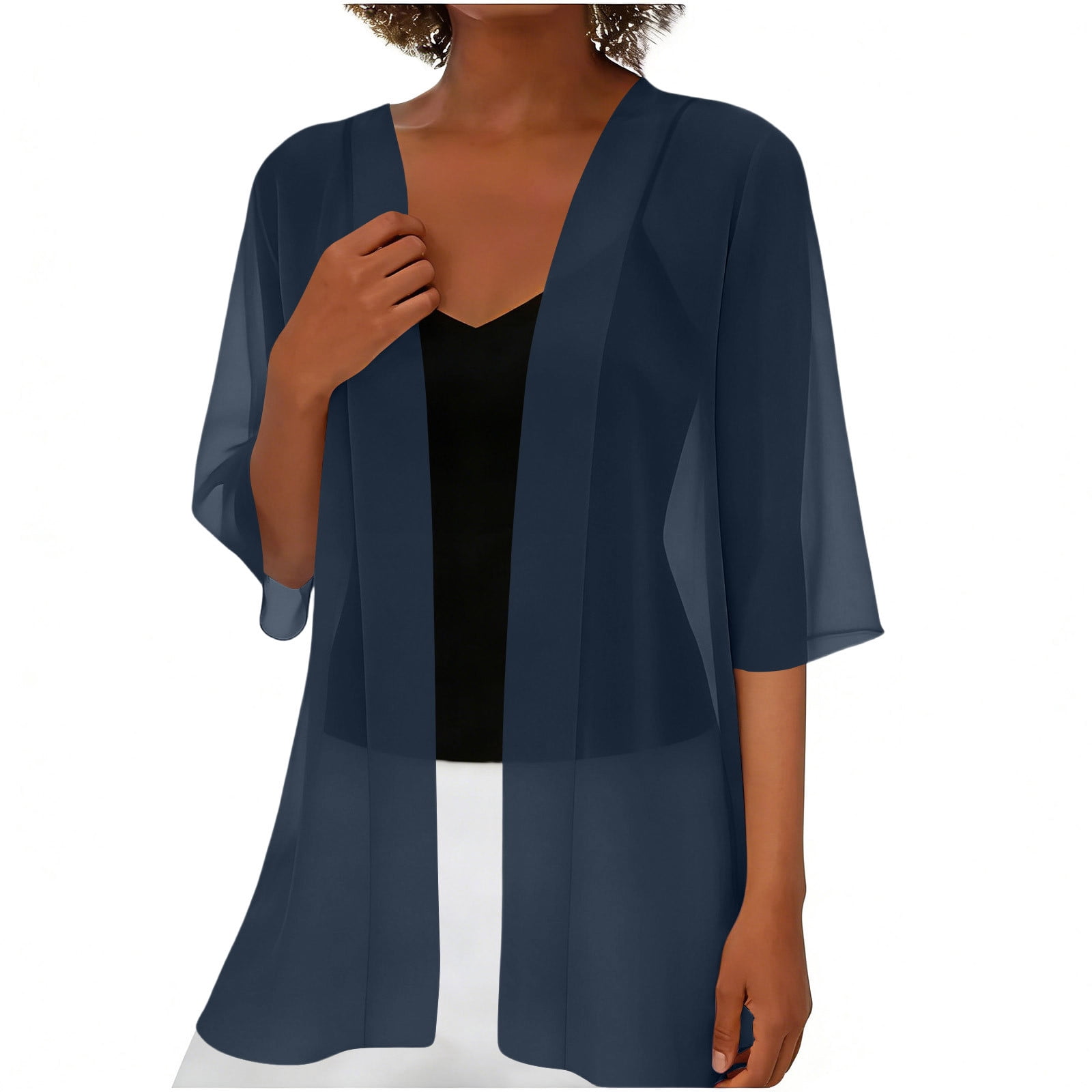 AherBiu Chiffon Cardigan for Women Open Front 1/2 Sleeve Lightweight ...