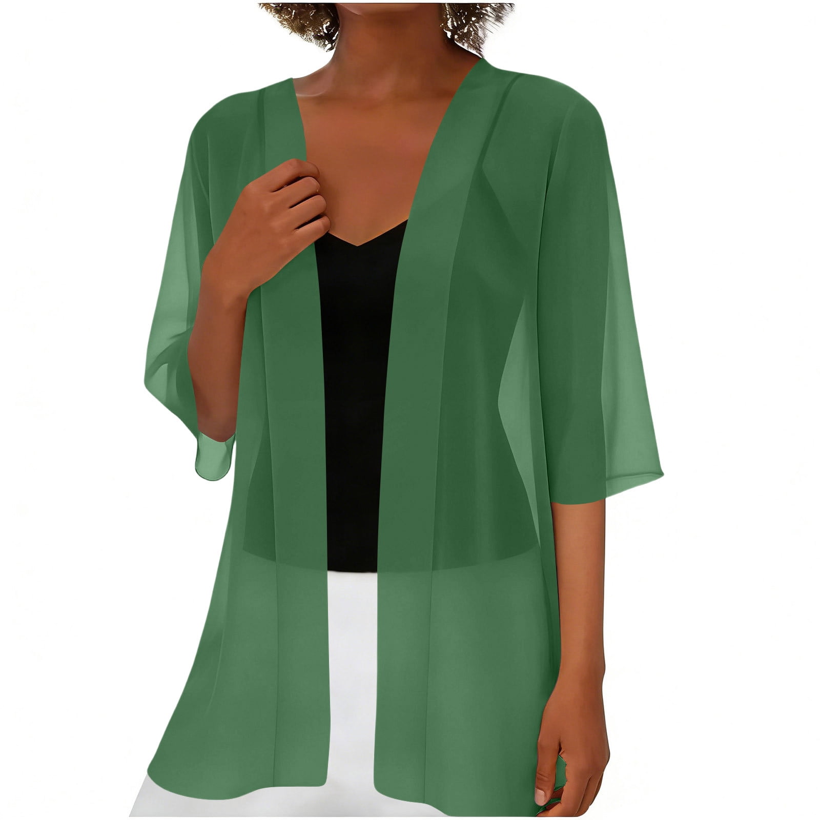AherBiu Chiffon Cardigan for Women Open Front 1/2 Sleeve Lightweight ...