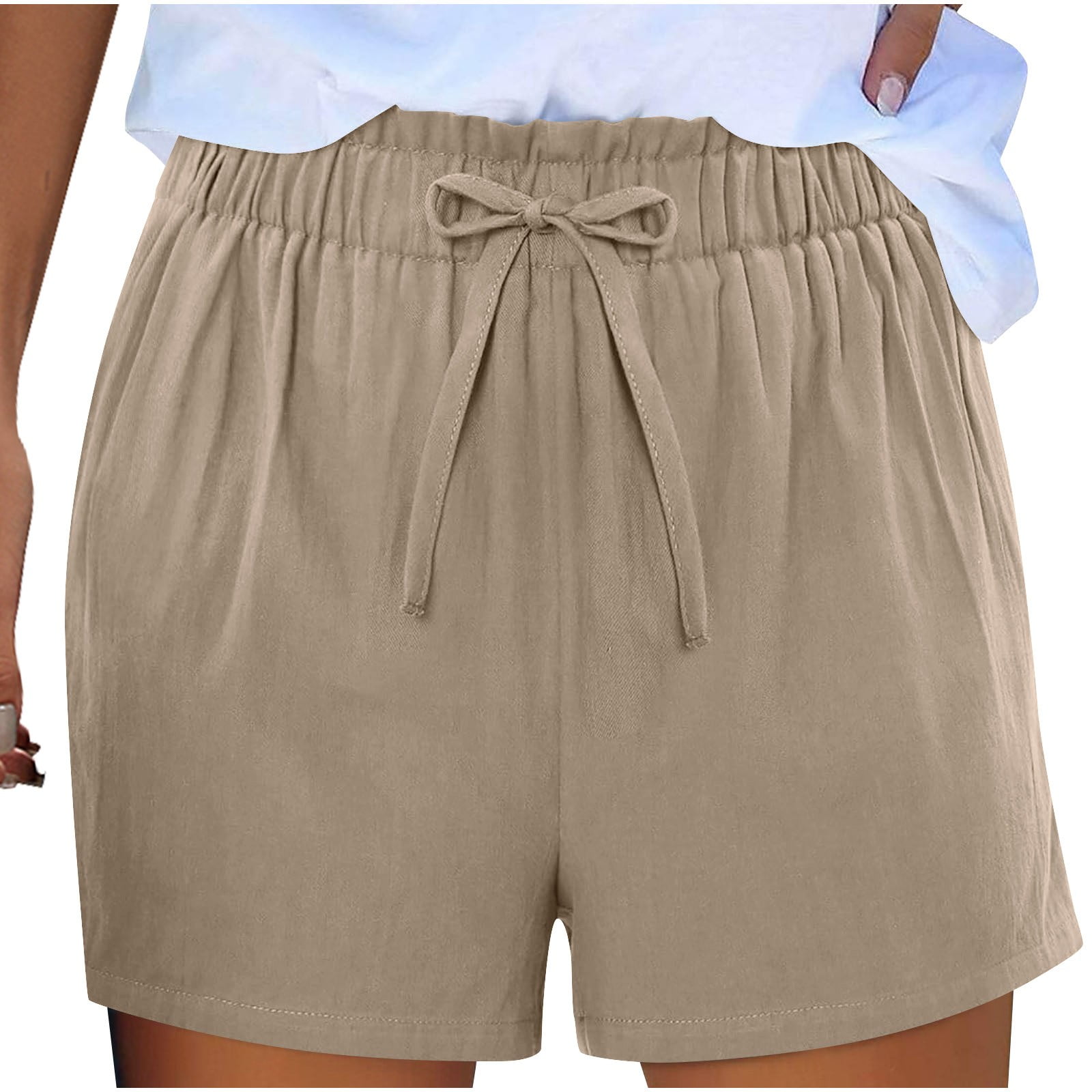 AherBiu Cotton Linen Shorts for Women High Waisted Lightweight Summer ...