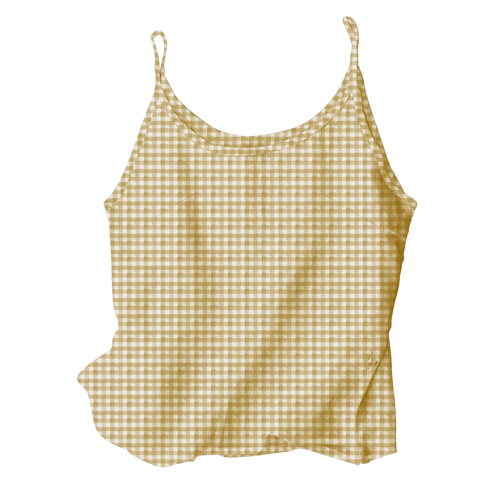 AherBiu Cotton Linen Tank Tops for Women Plaid Round Neck Lightweight ...