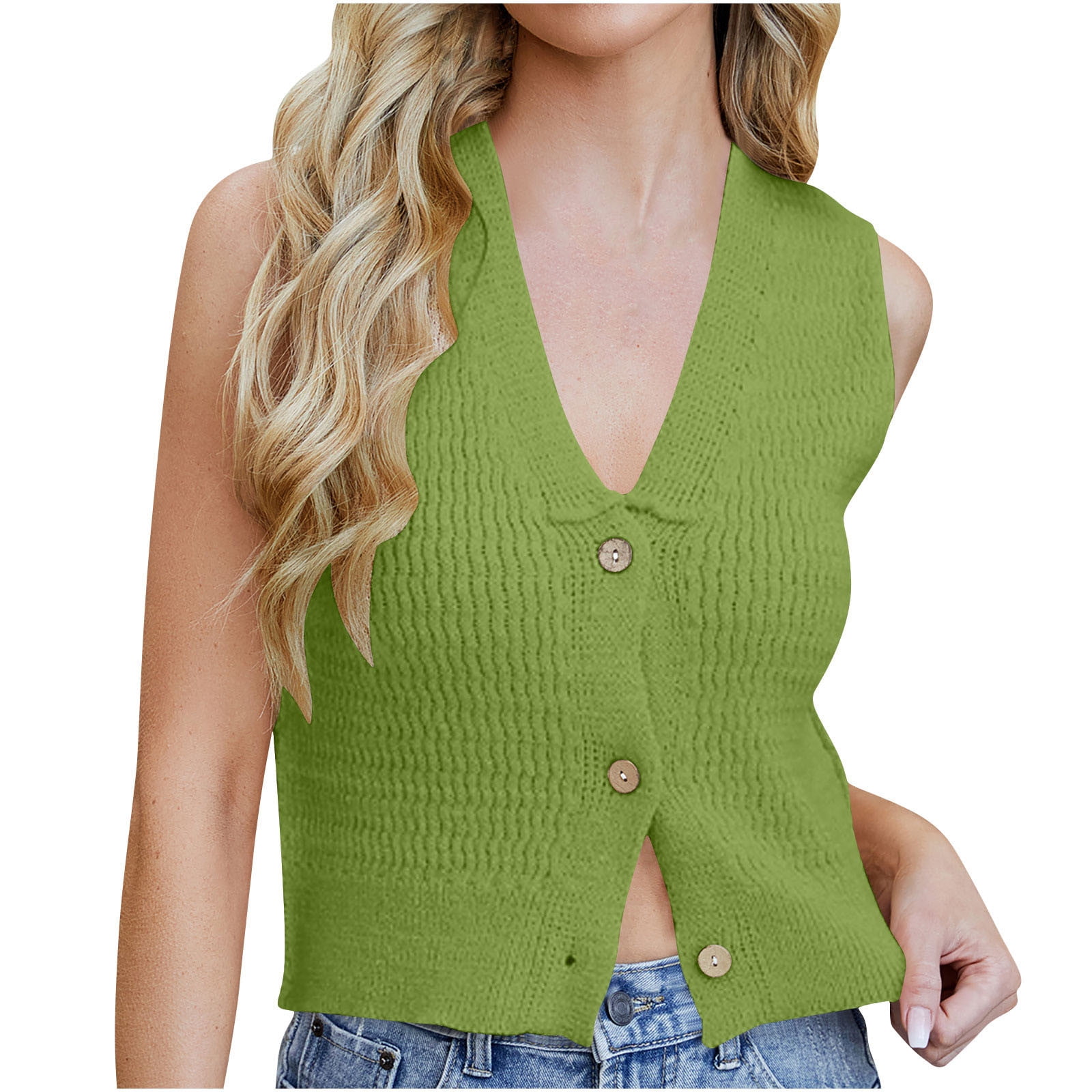 AherBiu Crop Tops for Women Knitted Sweater Tank Tops Button down V Neck Summer Beach Vacation ...