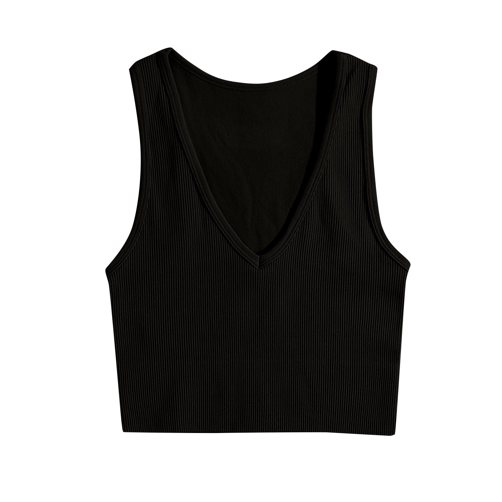 AherBiu Crop Tops for Women Ribbed Tank Tops Deep V Neck Tees Stretchy ...