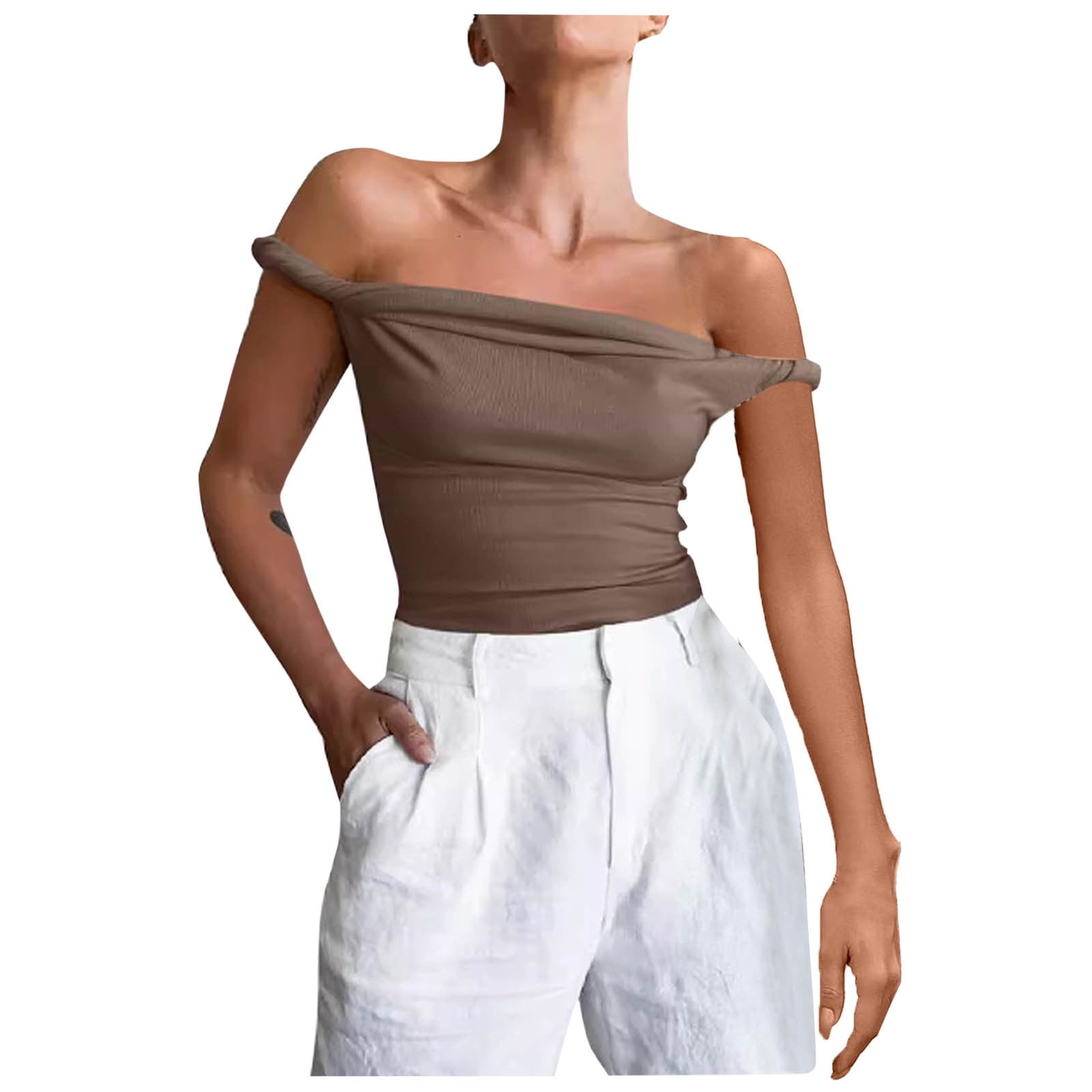 AherBiu Crop Tops for Women Scoop Neck Sleeveless Summer Stretch Comfy ...