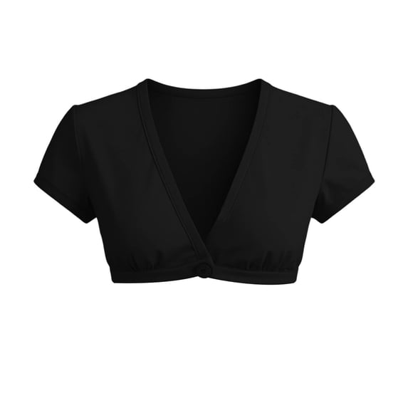 AherBiu Crop Tops for Women Short Sleeve Button Open Front Deep V Neck ...