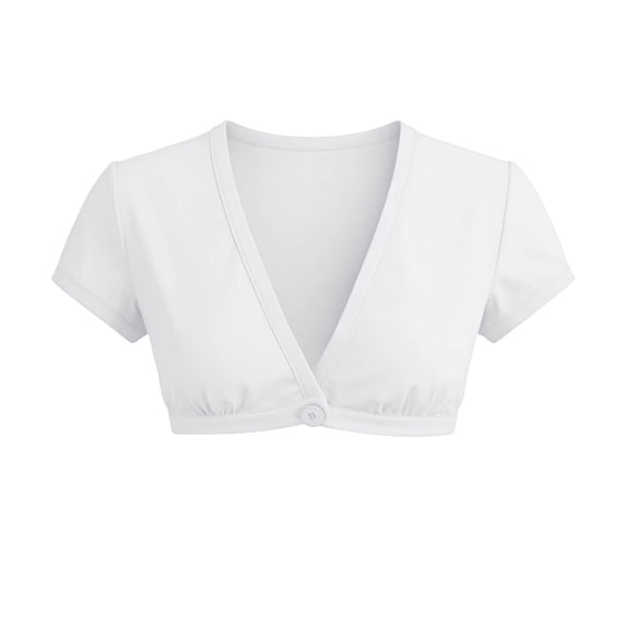 AherBiu Crop Tops for Women Short Sleeve Button Open Front Deep V Neck ...