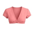 AherBiu Crop Tops for Women Short Sleeve Button Open Front Deep V Neck ...