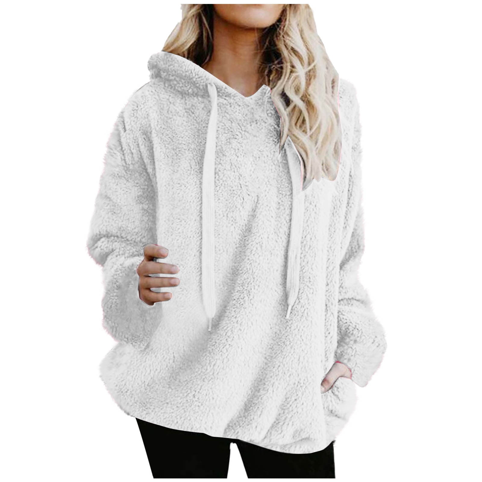 AherBiu Fleece Sweatshirt for Women Oversized Sherpa Plush Warm Comfy ...