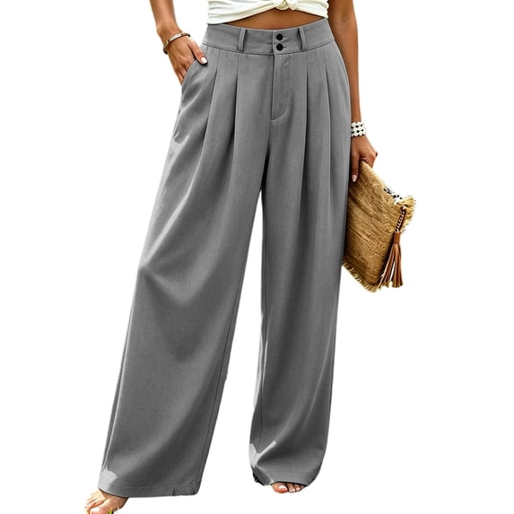 AherBiu Formal Pants for Women Dress Work Slacks Button High Waisted ...
