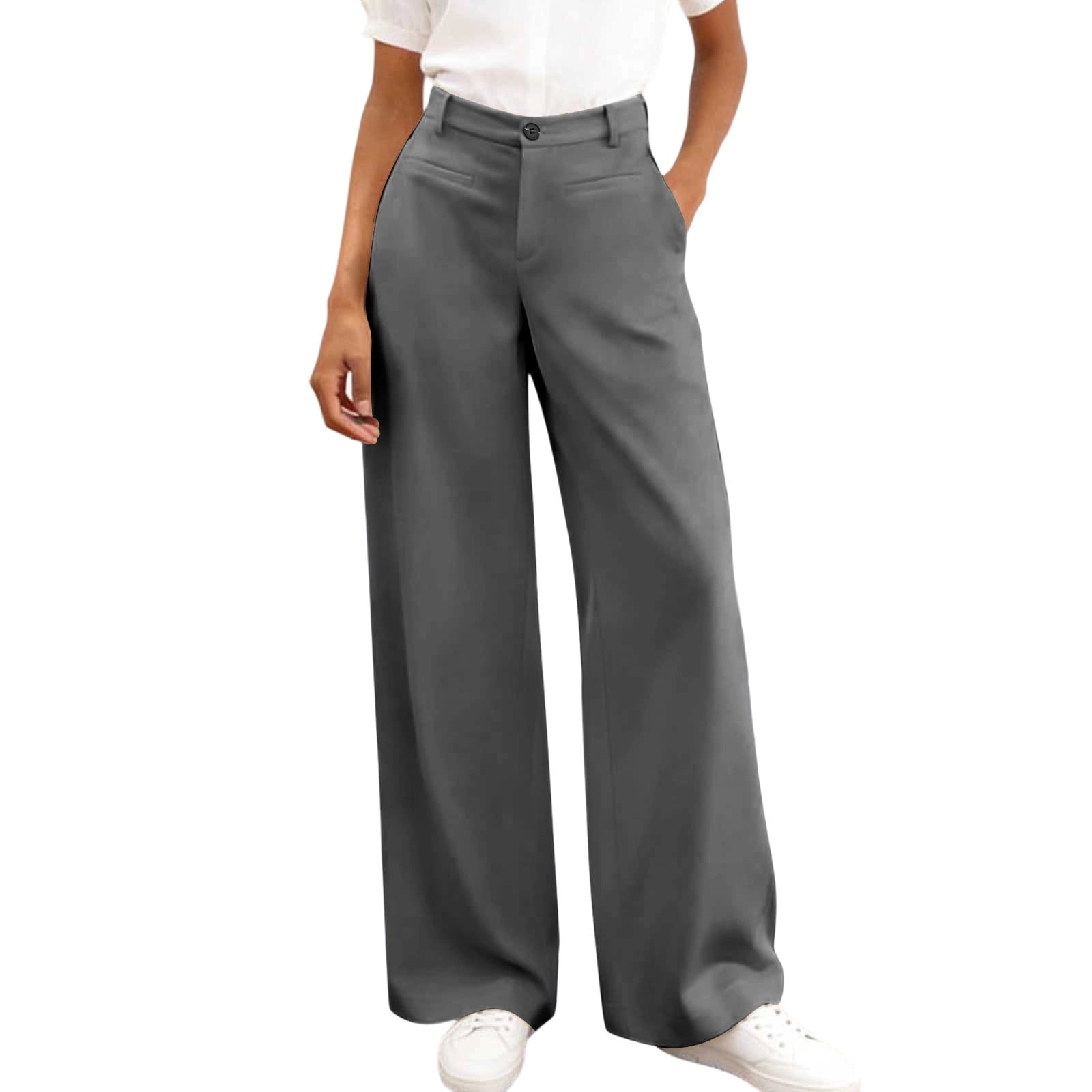 AherBiu Formal Pants for Women High Waisted Loose Fitted Straight Leg ...