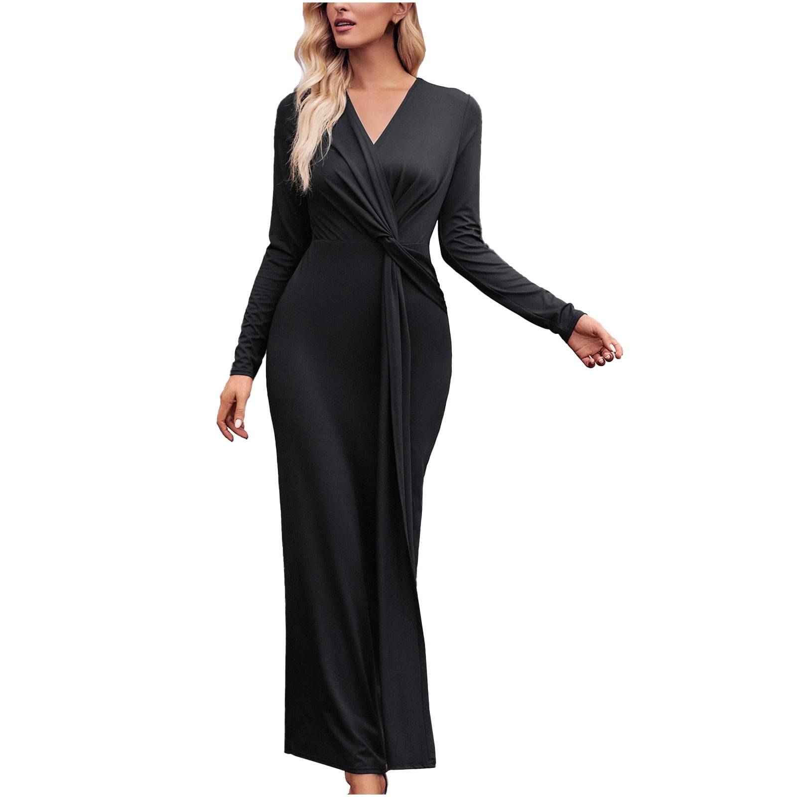Aherbiu Formal Party Dresses For Women Wrap V Neck Long Sleeve Maxi