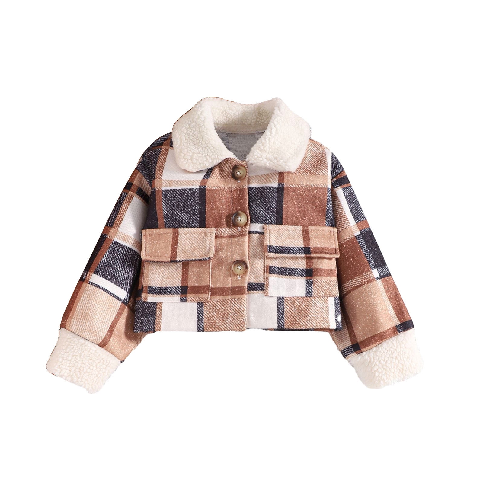 AherBiu Girls Fleece Winter Clothes Shackets Plaid Jacket Button Lapel ...