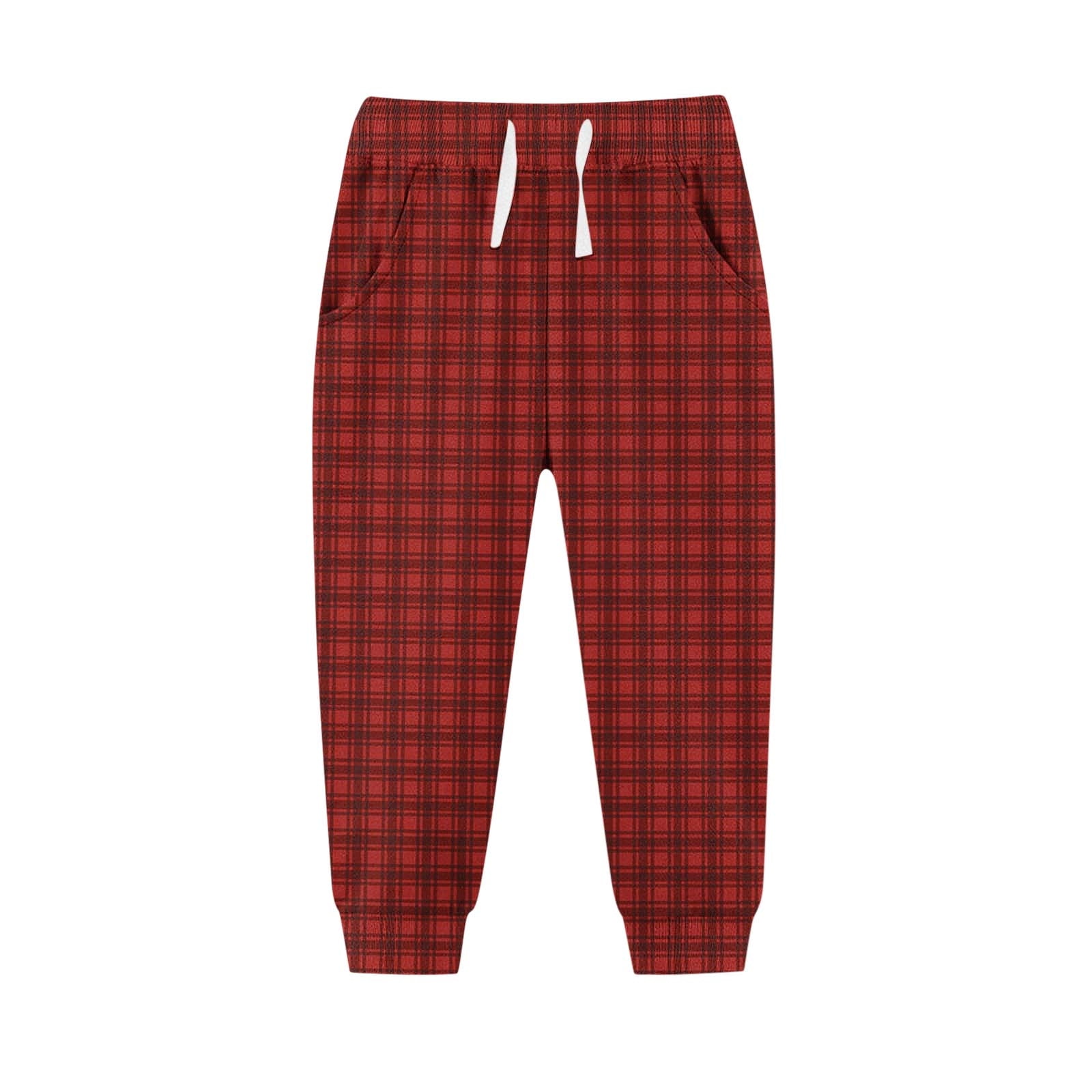 AherBiu Girls Plaid Sweatpants Elastic Drawstring High Waisted Comfy ...