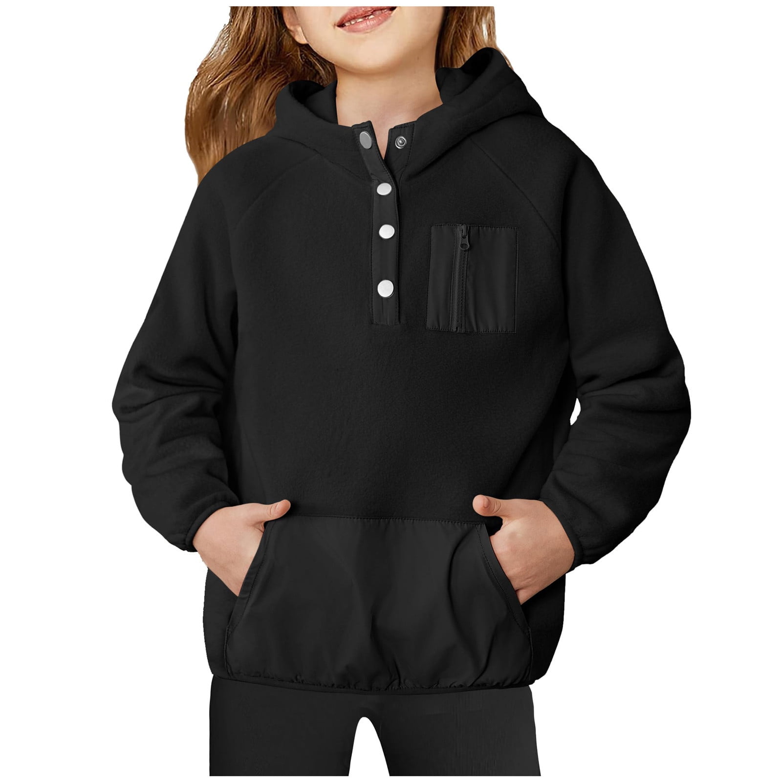 AherBiu Girls Winter Clothes Fleece Sweatshirt Patchwork Quarter Button ...