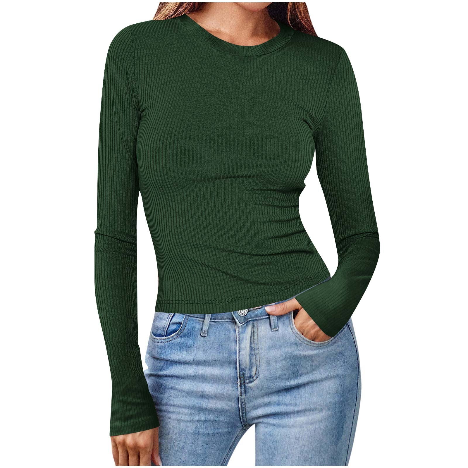 AherBiu Going out Tops for Women Long Sleeve Crewneck Slim Fitted ...