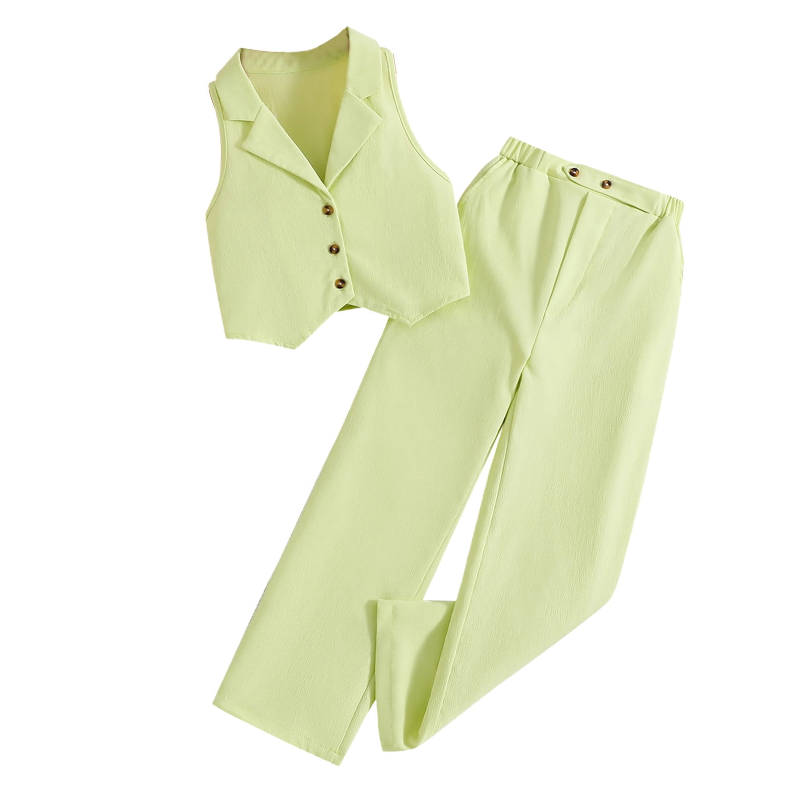 AherBiu Kid Girls 2 Piece Outfits Button Down Blazer Vests with High ...