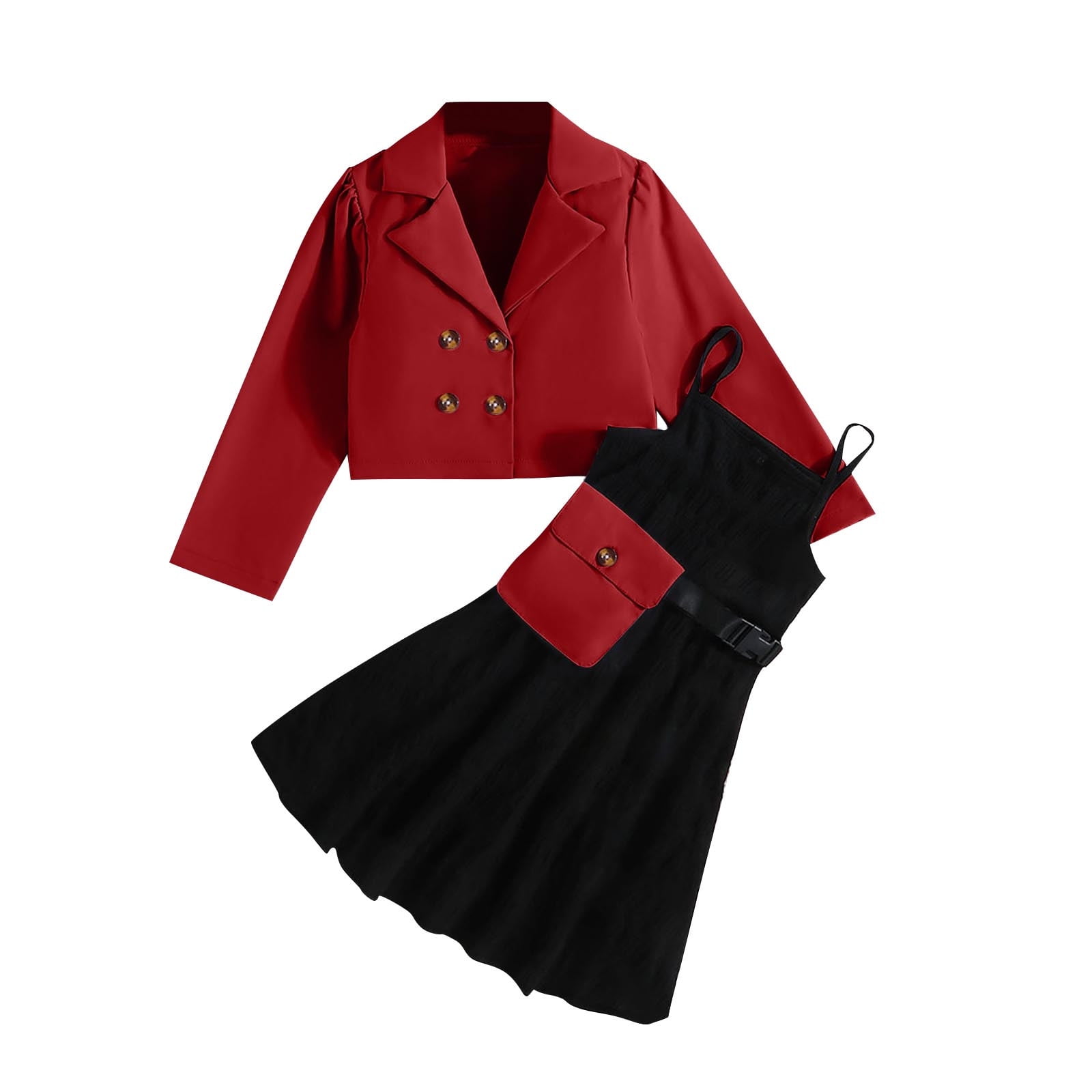 AherBiu Kid Girls Clothes 2 Piece Sets Double Breasted Formal Jackets A ...