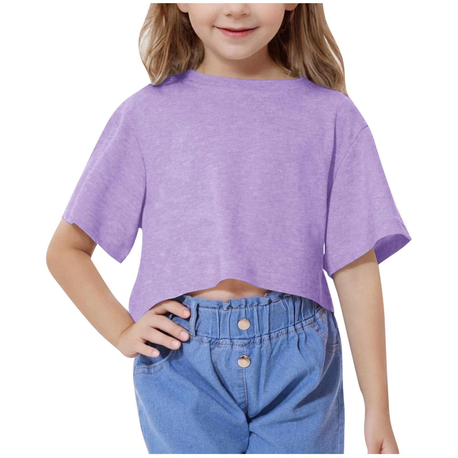 AherBiu Kid Girls Clothes Cropped Tops Crewneck Short Sleeve Summer ...