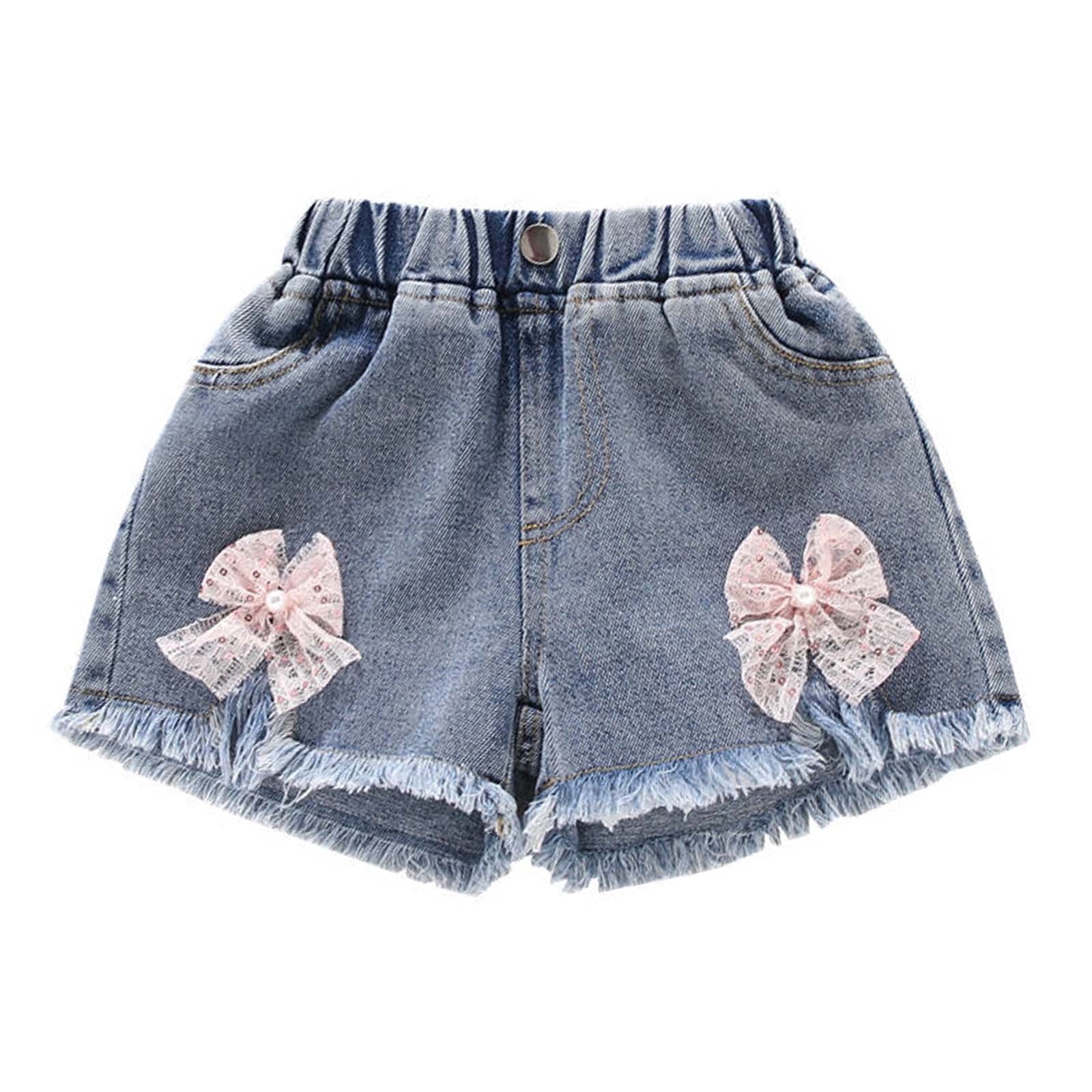 AherBiu Kid Girls Jean Shorts Ruffle Wide Leg Elastic High Waisted ...