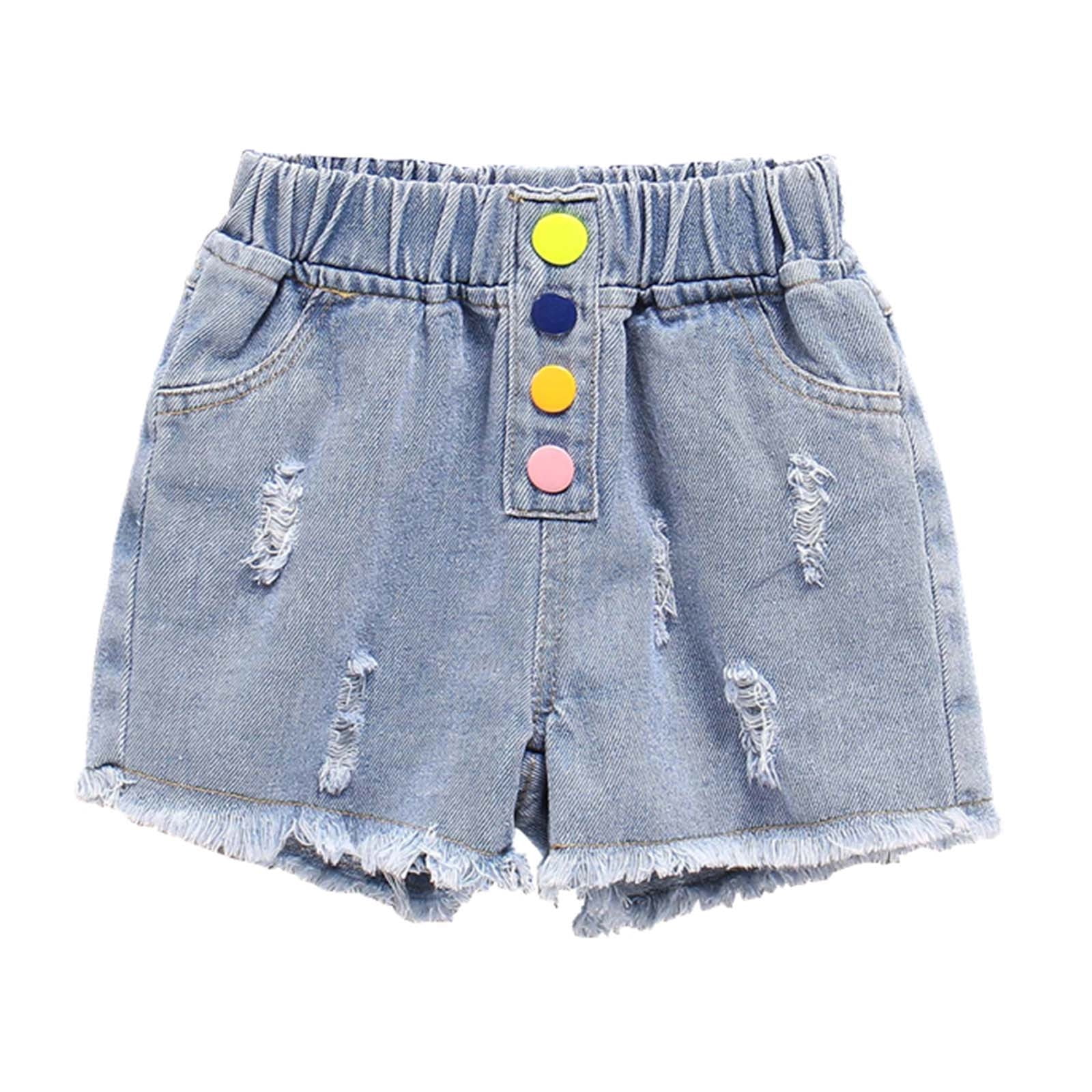 AherBiu Kid Girls Jean Shorts Ruffle Wide Leg Elastic High Waisted ...