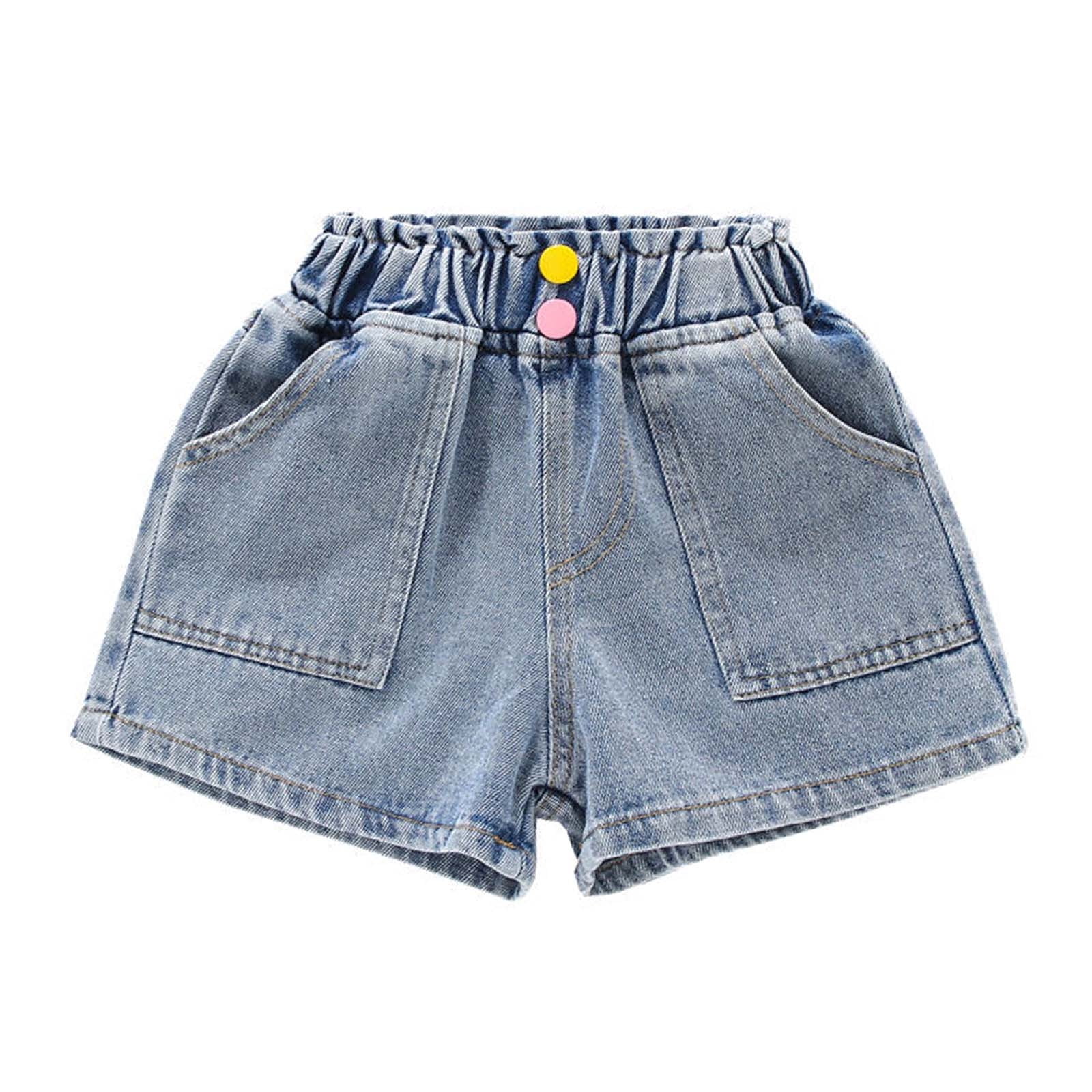 AherBiu Kid Girls Jean Shorts Ruffle Wide Leg Elastic High Waisted ...