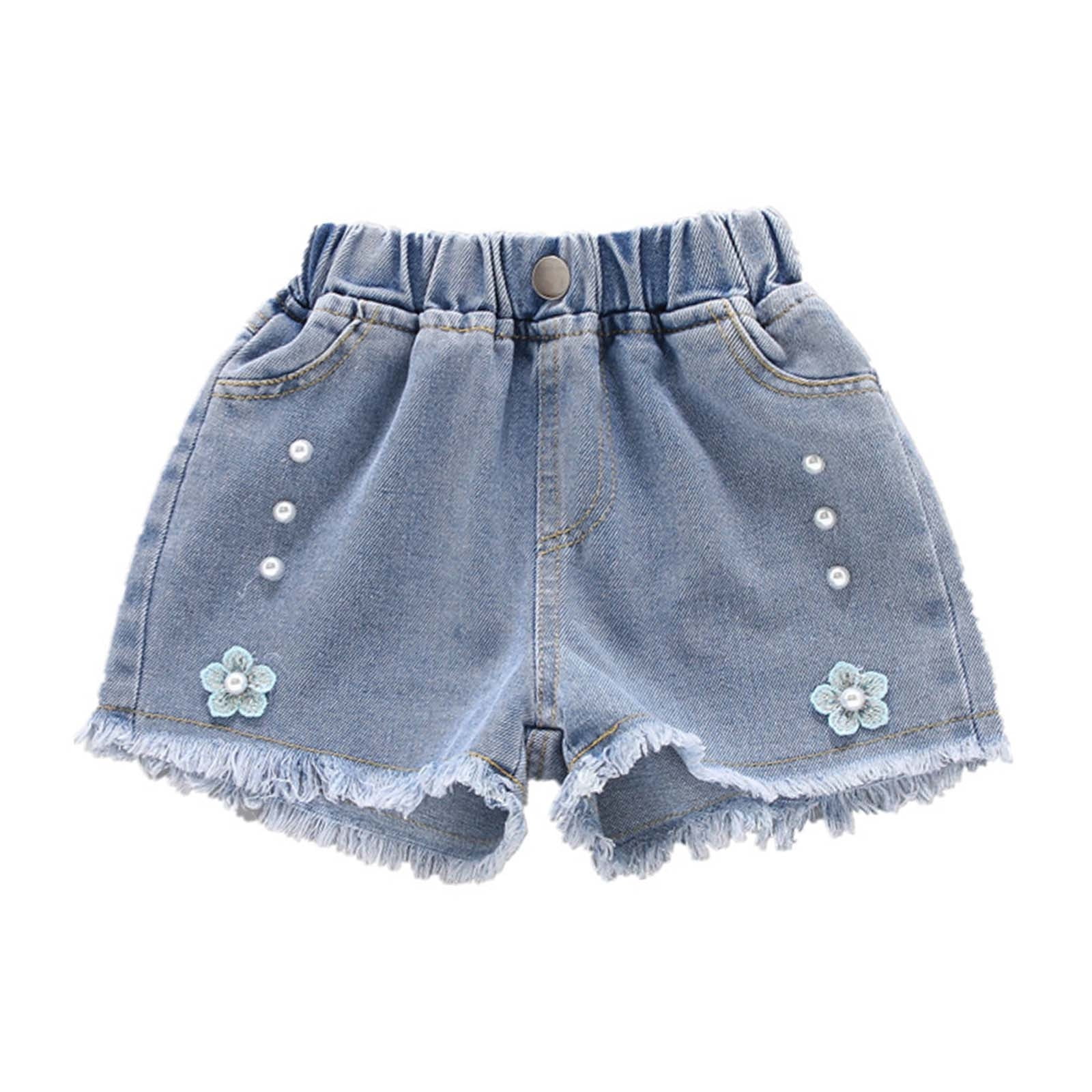AherBiu Kid Girls Jean Shorts Ruffle Wide Leg Elastic High Waisted ...