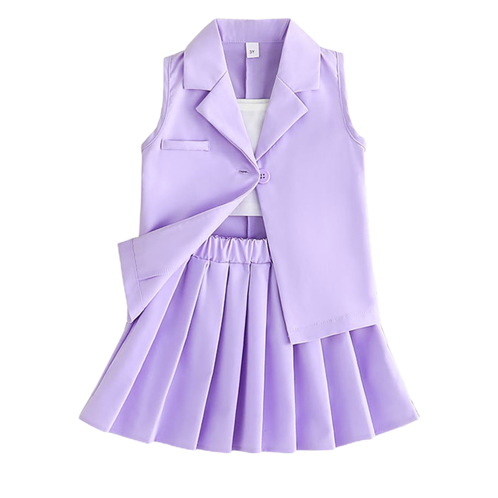 AherBiu Little Girls 3 Piece Sets Tank Tops Blazer Vests with Pleated ...