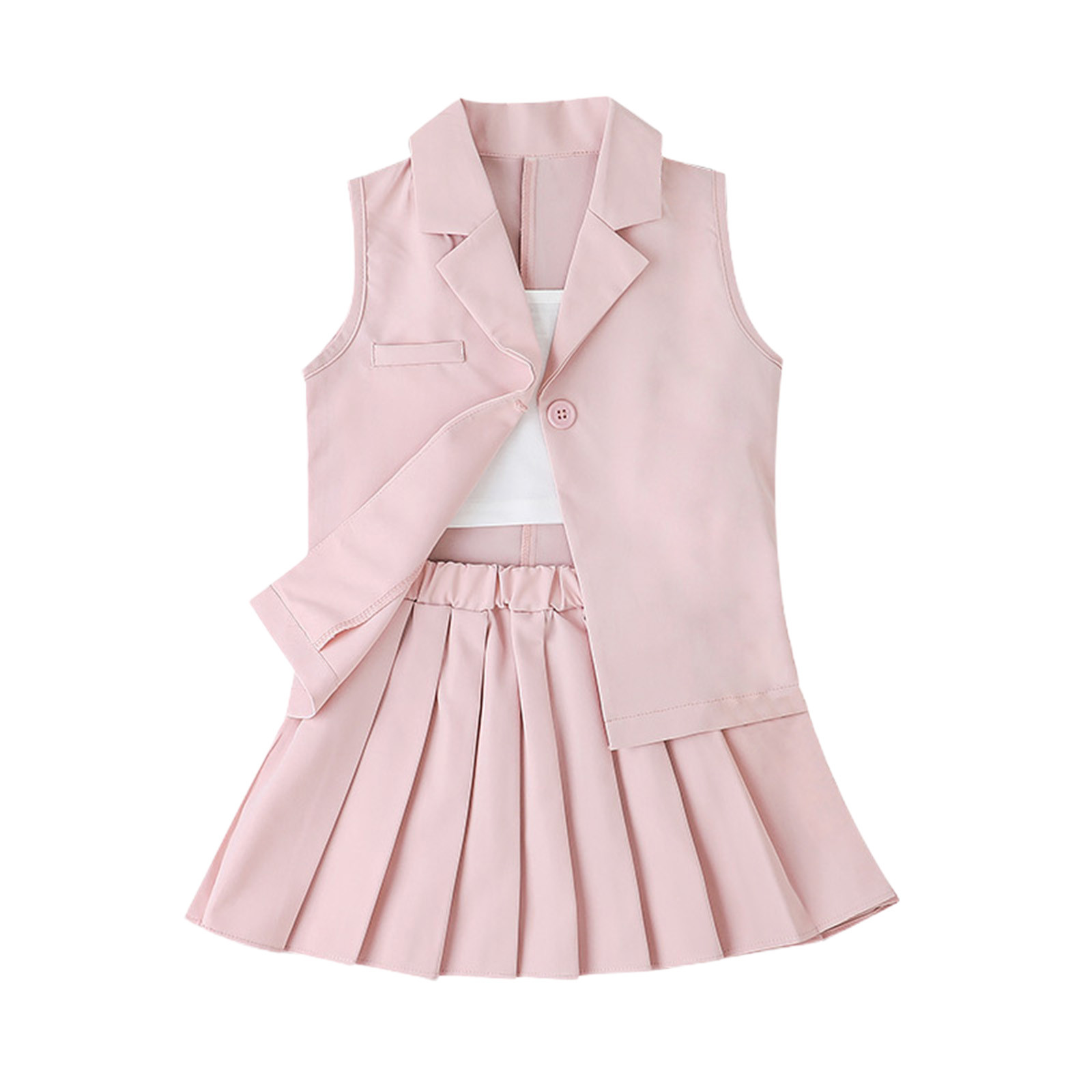 AherBiu Little Girls 3 Piece Sets Tank Tops Blazer Vests with Pleated ...