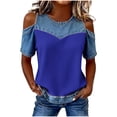 AherBiu Off Shoulder Tops for Women Denim Patchwork Crewneck Short ...