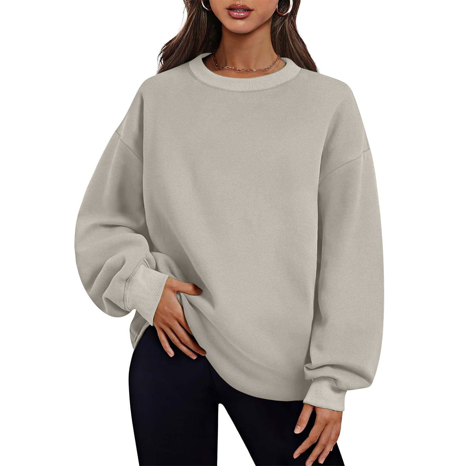 AherBiu Oversized Crewneck Sweatshirts for Women Long Sleeve Drop Shoulder Fleece Lined Pullover ...
