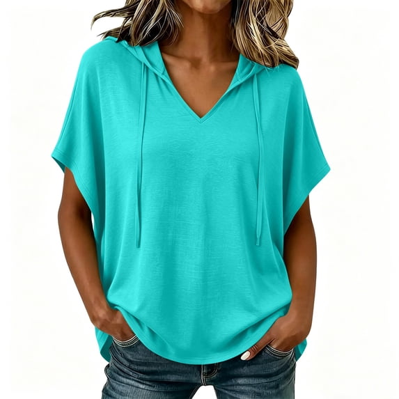 AherBiu Oversized Tops for Women Hooded V Neck Batwing-Sleeve Plus Size ...