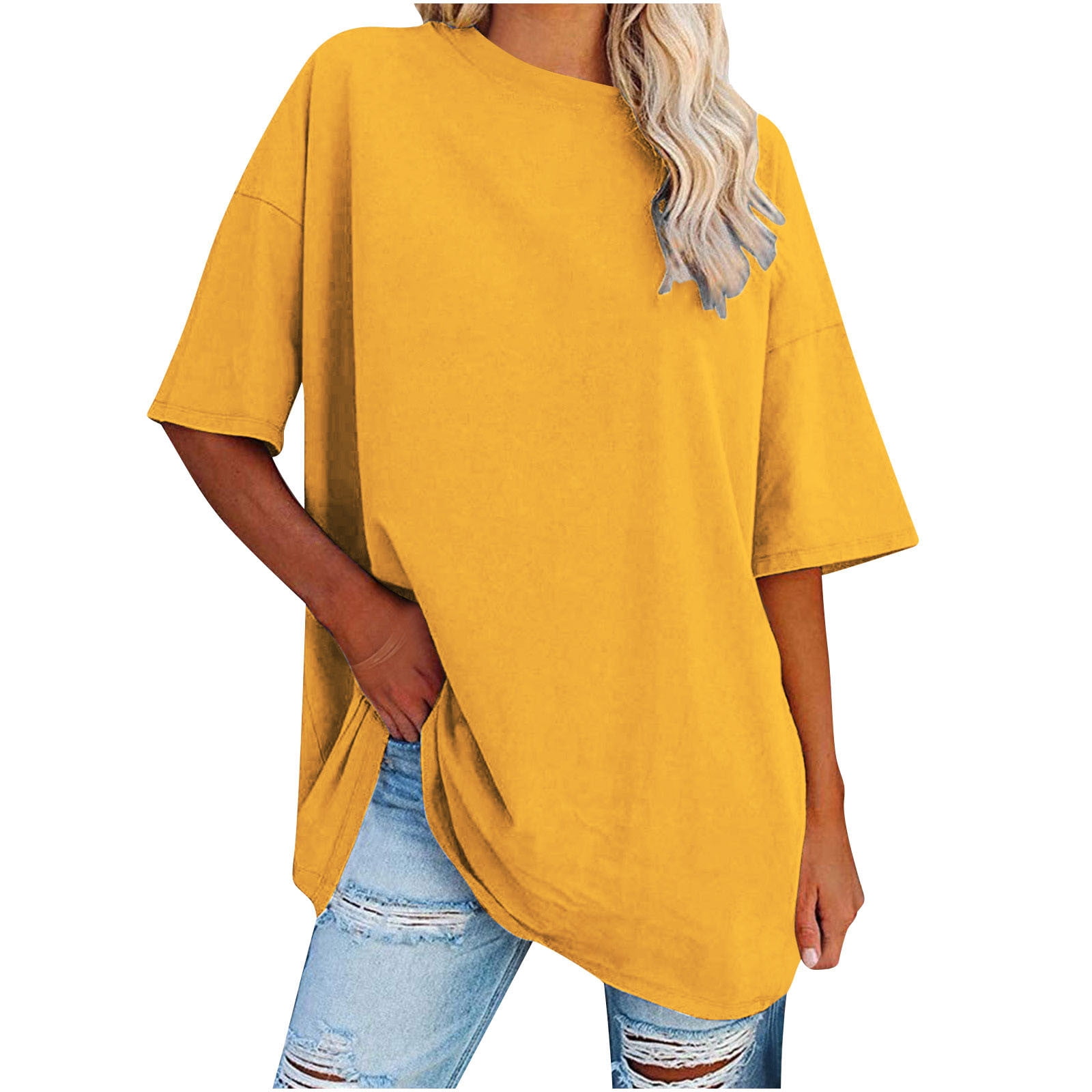 AherBiu Oversized Tops for Women Short Sleeve Crewneck Summer Casual ...