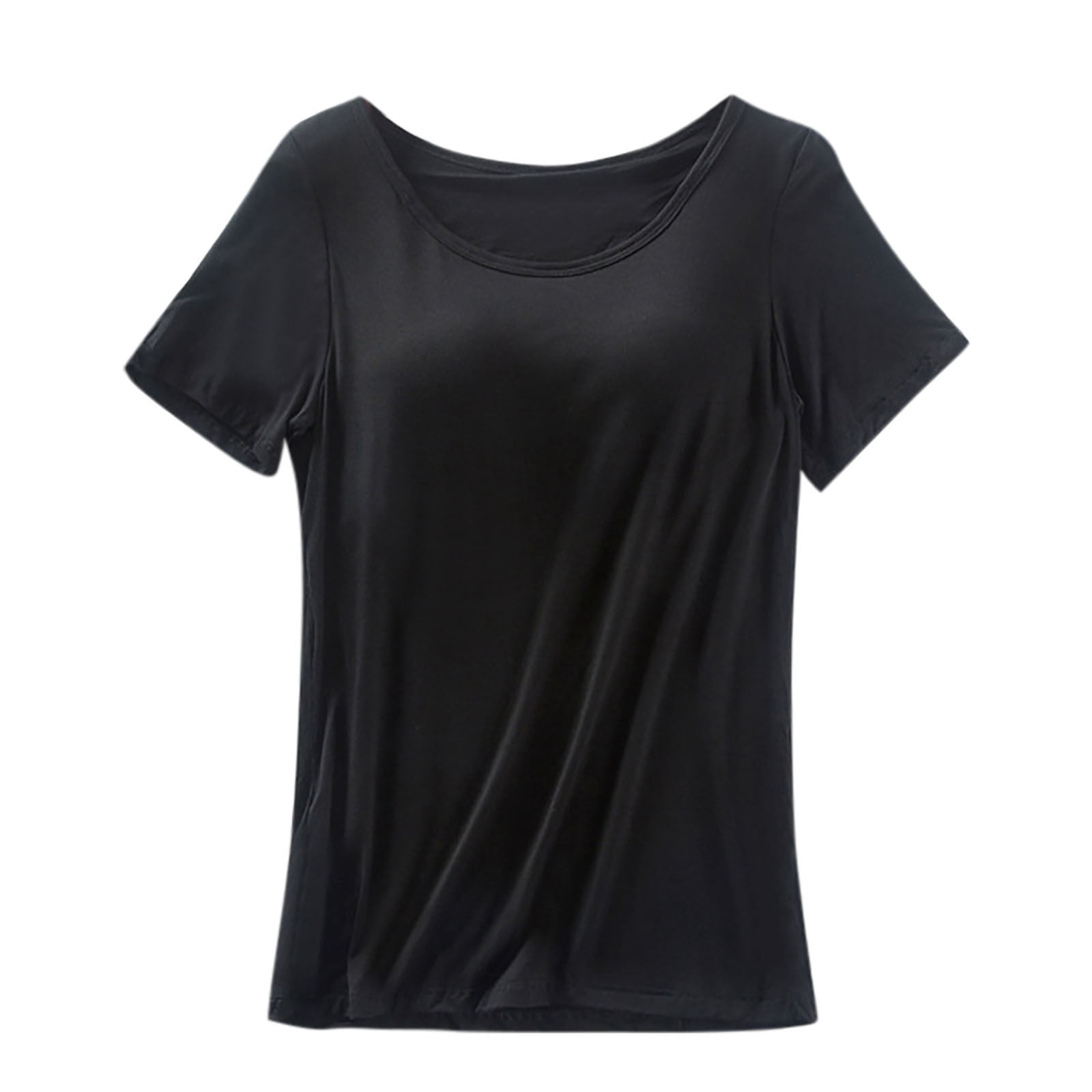 AherBiu Pajama Tops for Women Comfy Tshirt with Built in Bra Short ...