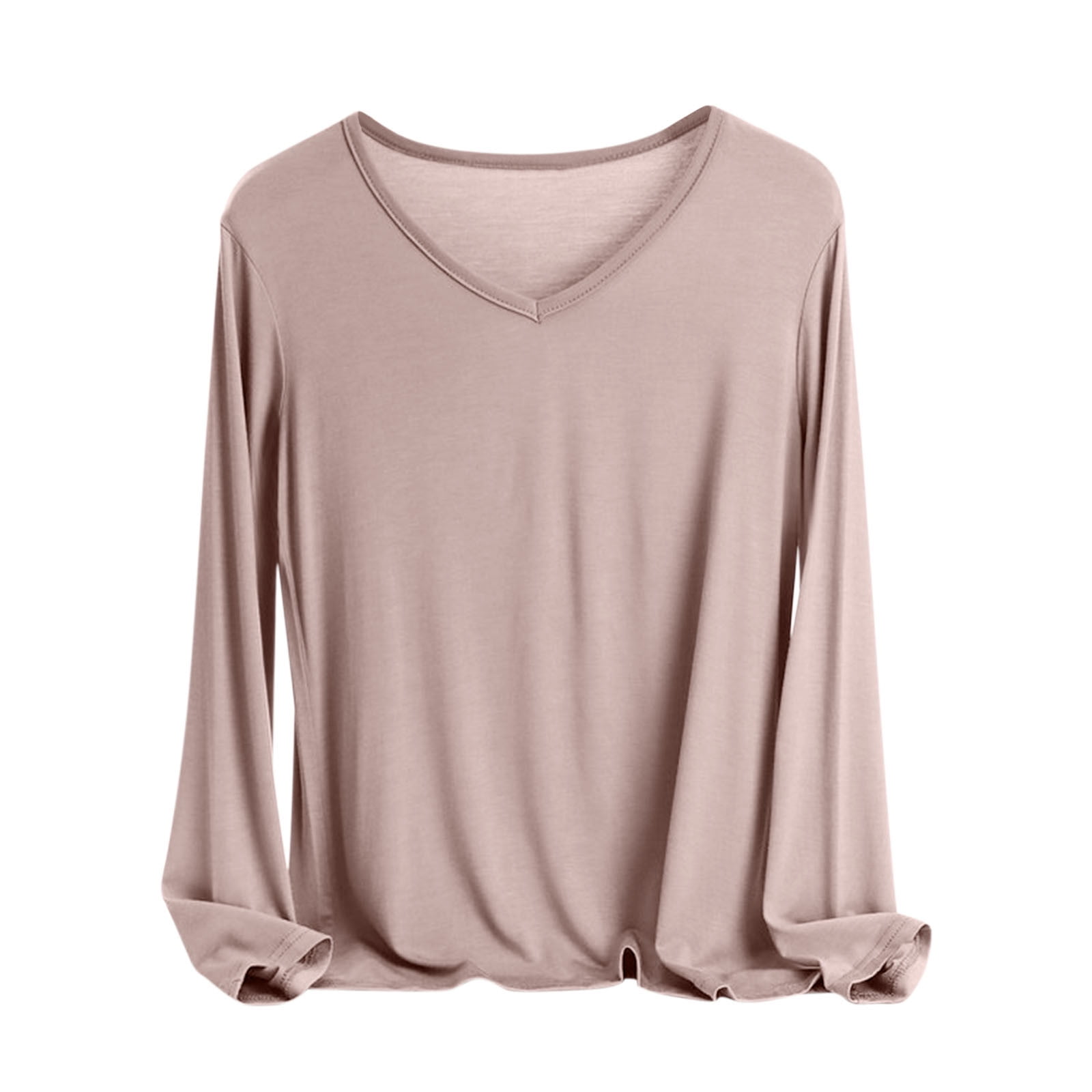 AherBiu Pajama Tops for Women Long Sleeve V Neck Comfy T Shirts Basic ...