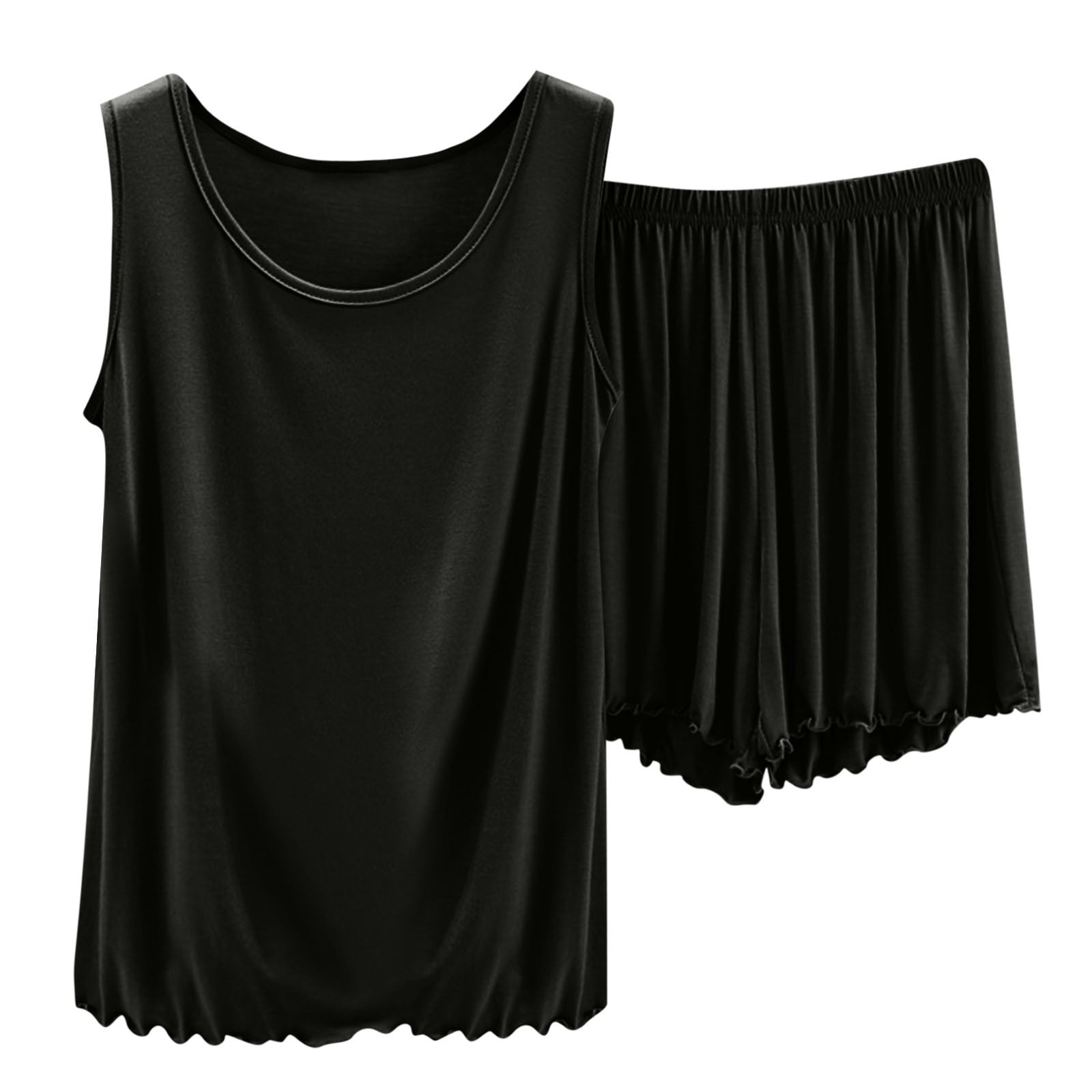 AherBiu Pajamas for Women 2 Piece Short Sets Tank Tops with Wide Leg ...