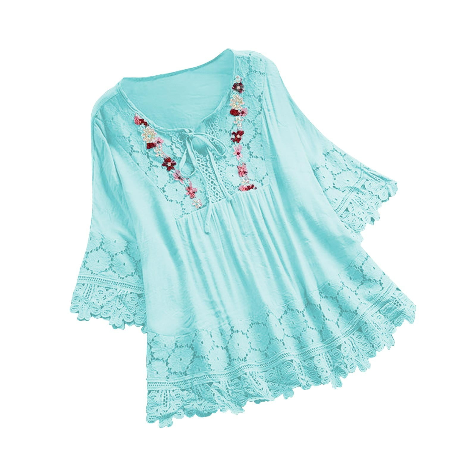 AherBiu Plus Size Boho Tops for Women Cotton Linen Lace Hollow out Loose Fitting Hide Belly ...