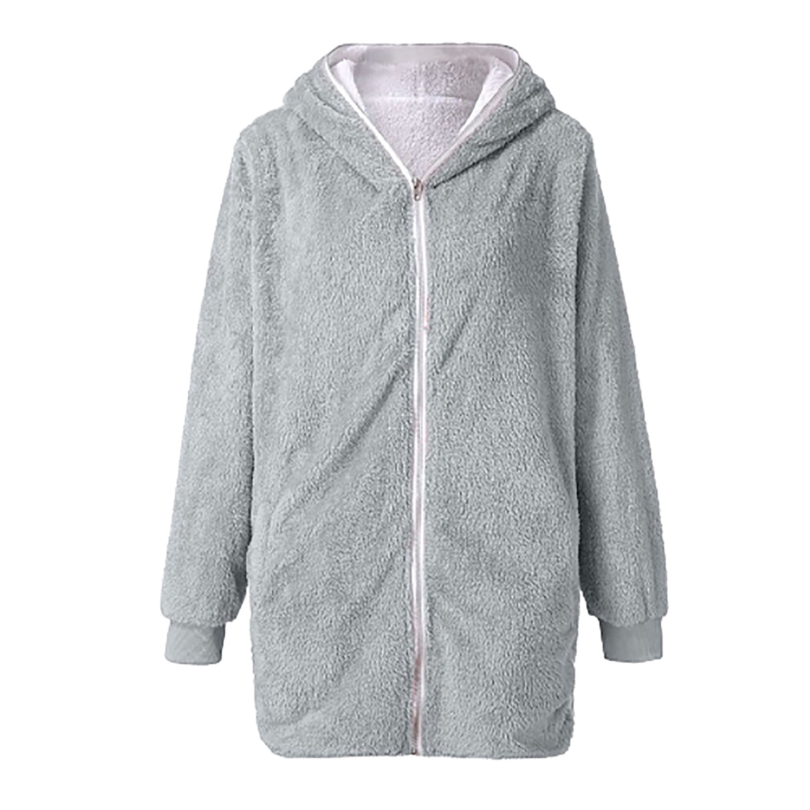 AherBiu Plus Size Fleece Jackets for Women Zip up Hooded Fluffy Warm ...