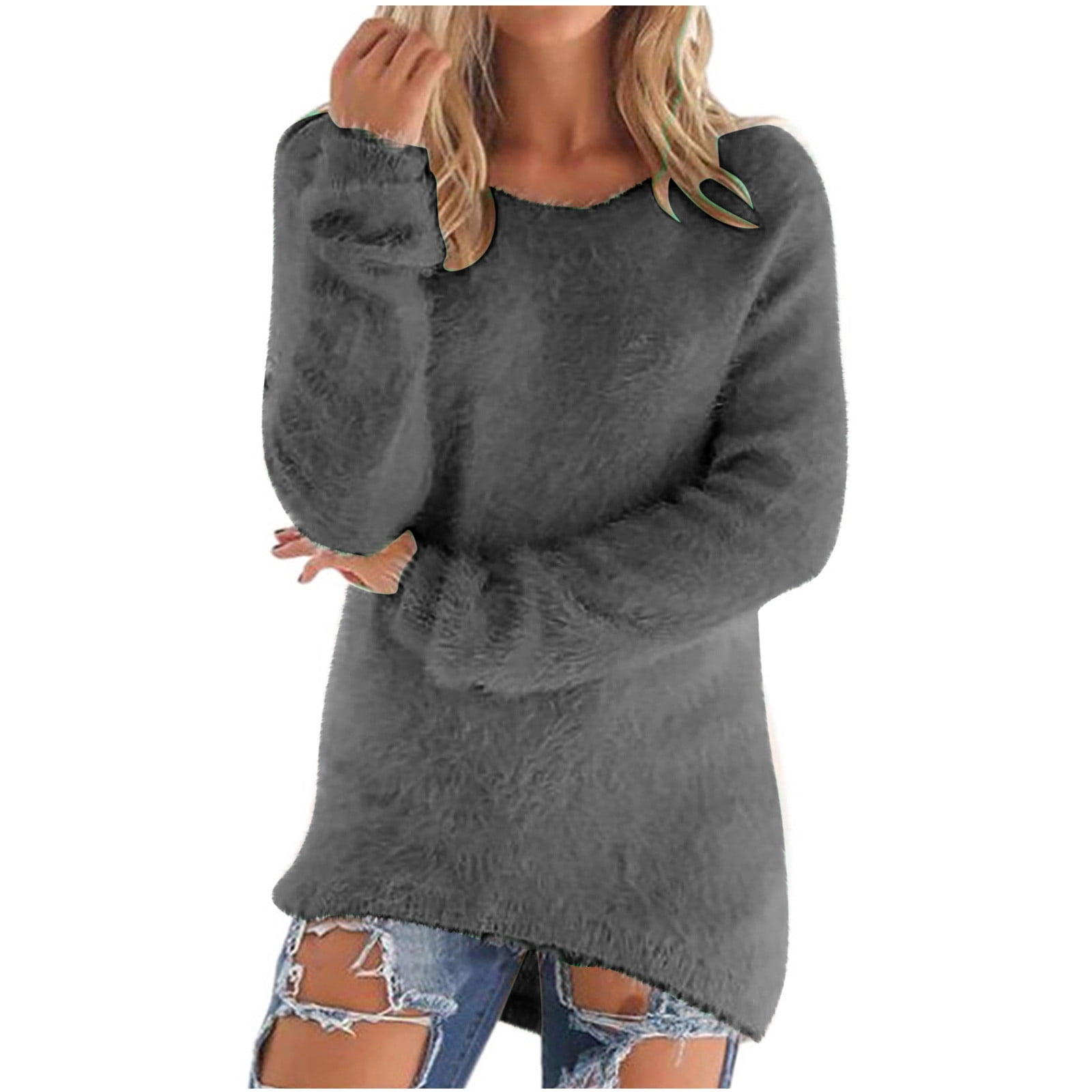 AherBiu Plus Size Fleece Tunic Tops for Women, Lightweight Scoop Neck ...