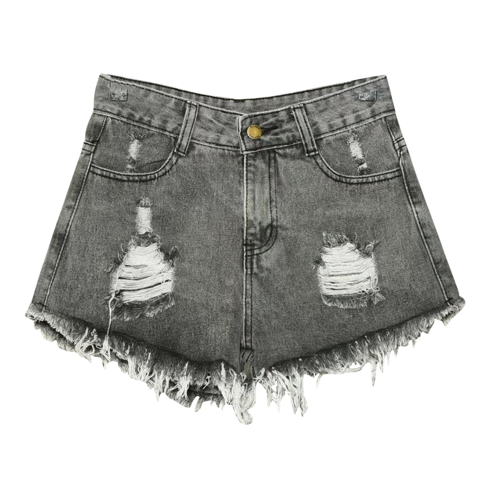 Aherbiu Plus Size Jean Shorts For Women Frayed High Waisted Ripped