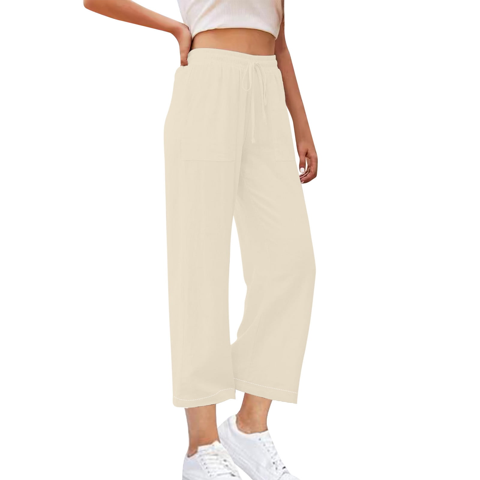 AherBiu Plus Size Pants for Women High Waisted Straight Leg Cotton ...