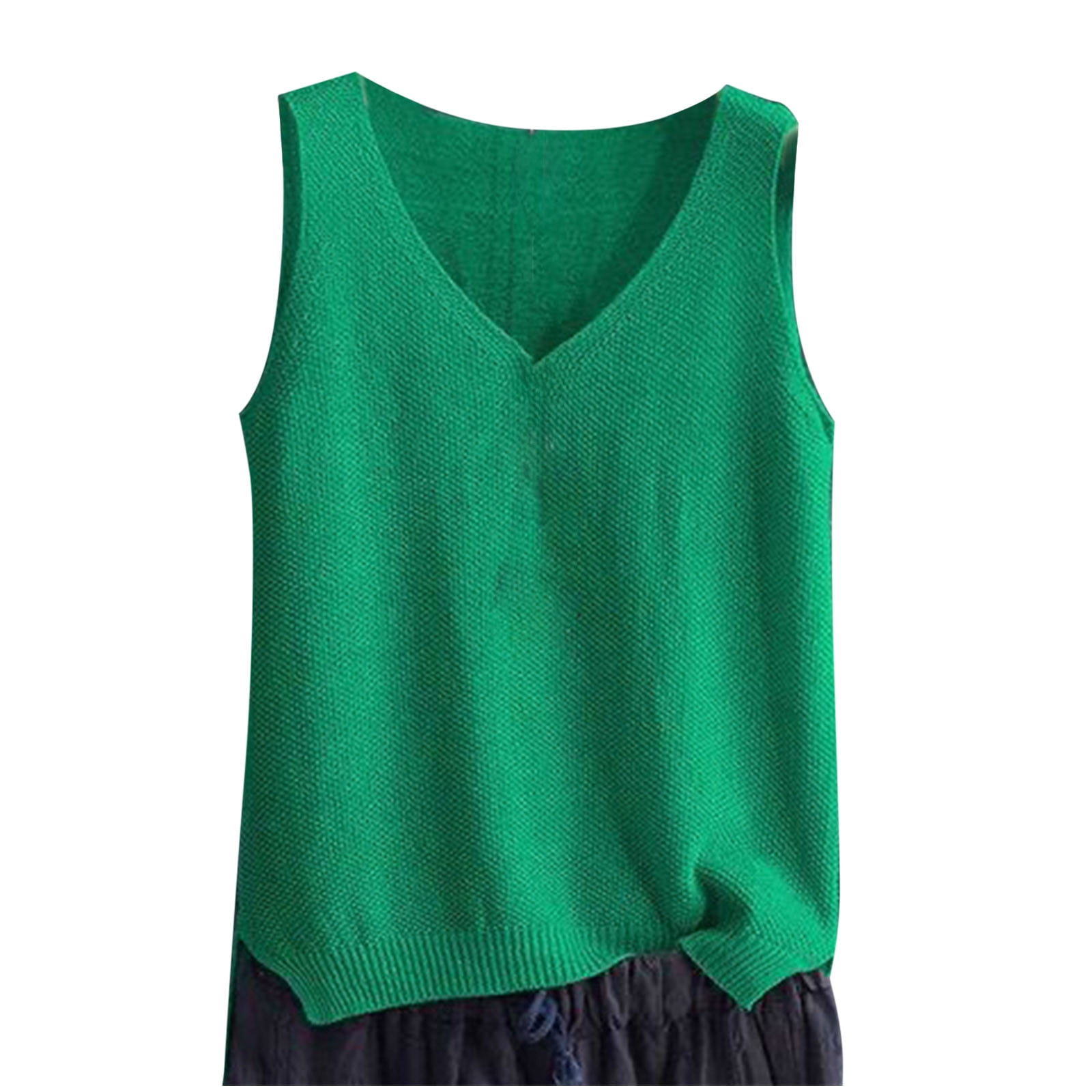AherBiu Plus Size Sweater Tops for Women V Neck Sleeveless Summer Tank Top Casual Loose Pullover ...