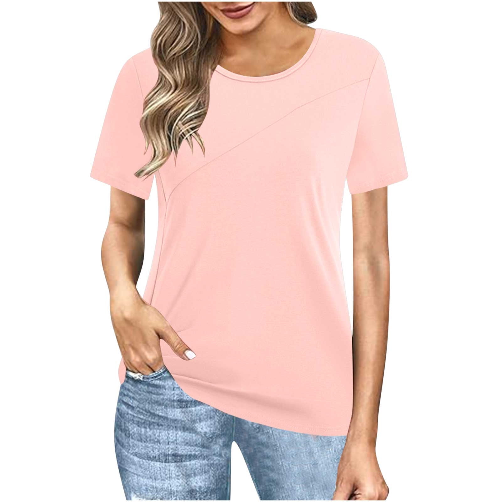 AherBiu Plus Size T Shirts for Women Short Sleeve Crewneck Basic Comfy Summer Tops Tees Solid ...