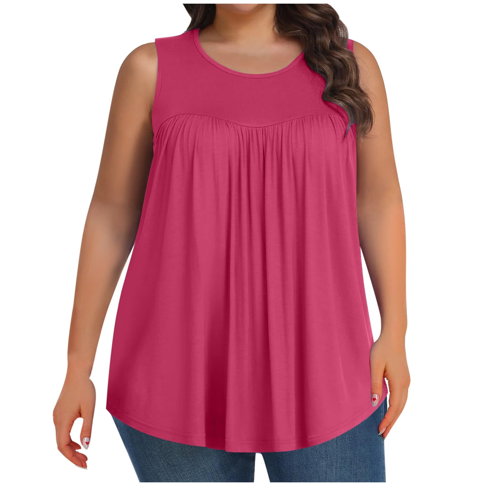 AherBiu Plus Size Tank Tops for Women Ruched Loose Summer Casual ...
