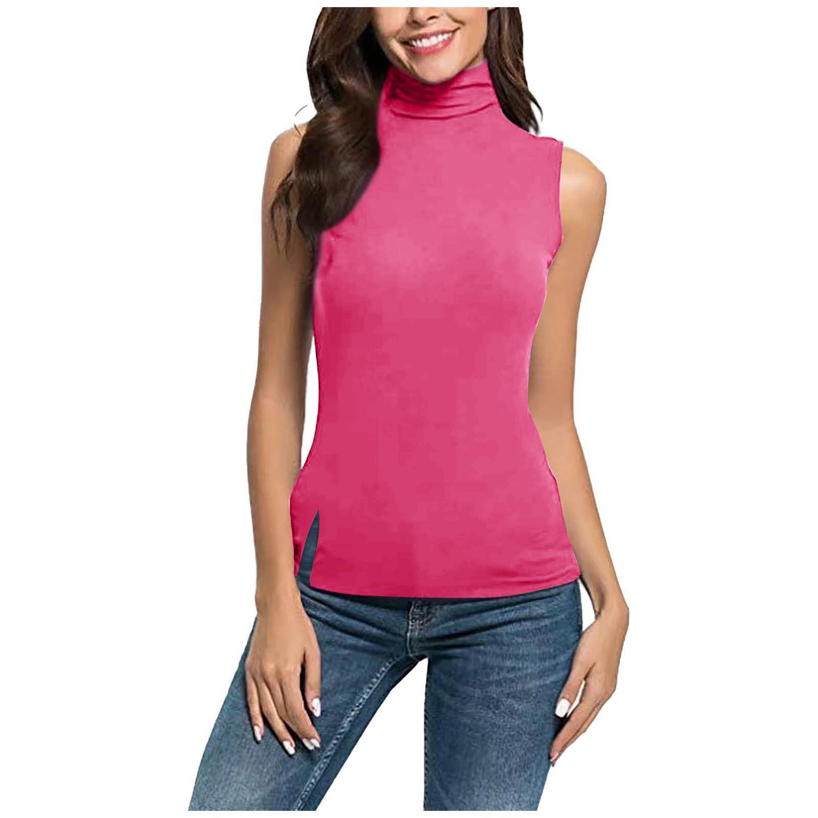 AherBiu Plus Size Tank Tops for Women Turtleneck Slim Fitted Stretch Summer Basic Layer Top Tees ...