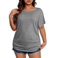 AherBiu Plus Size Tops for Women Short Sleeve Crewneck Ruched Loose ...