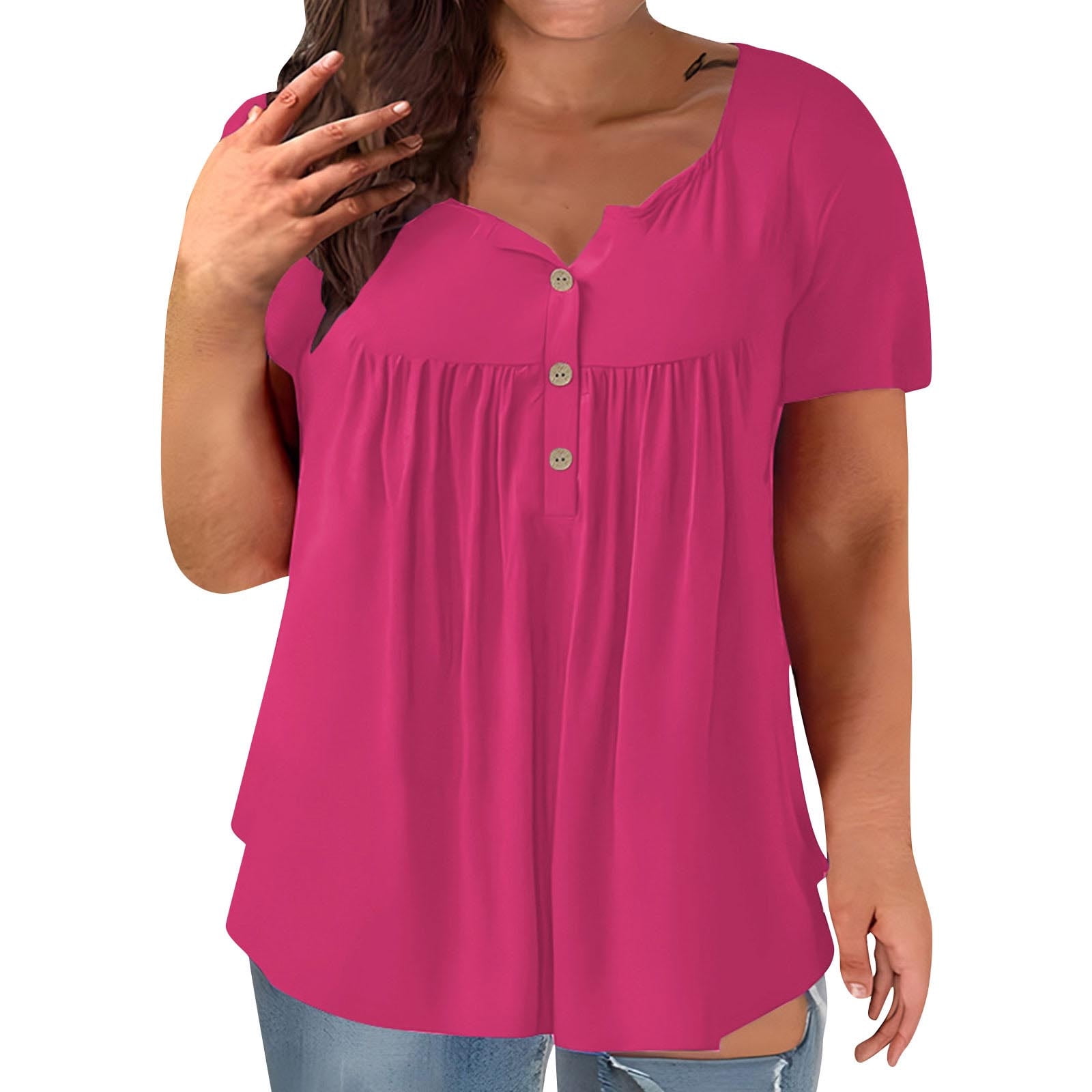 AherBiu Plus Size Tops for Women Summer Casual Ruched Loose Tunic Tops to Wear with Leggings ...