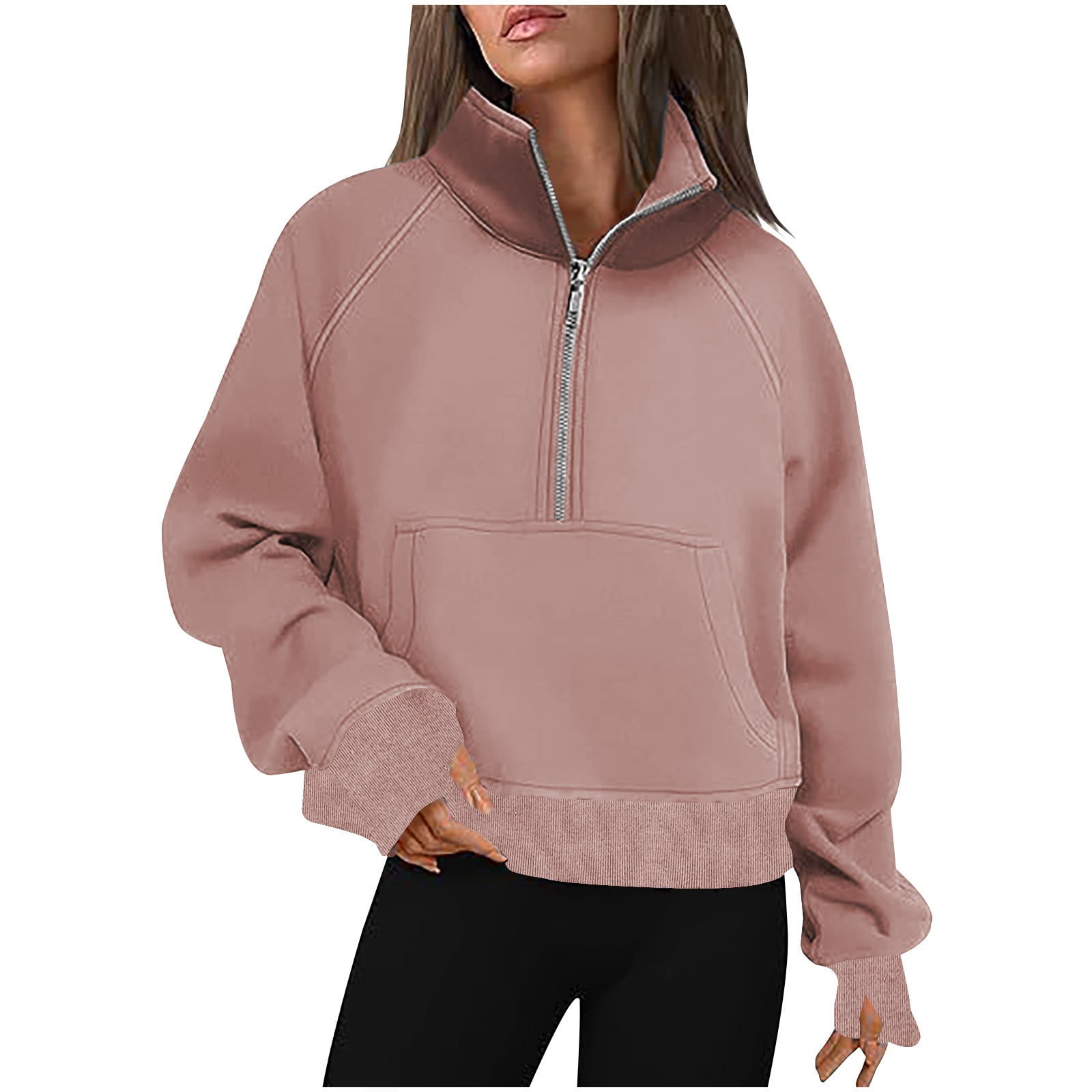 AherBiu Quarter Zip up Sweatshirts for Women Stand Collar Pullover ...