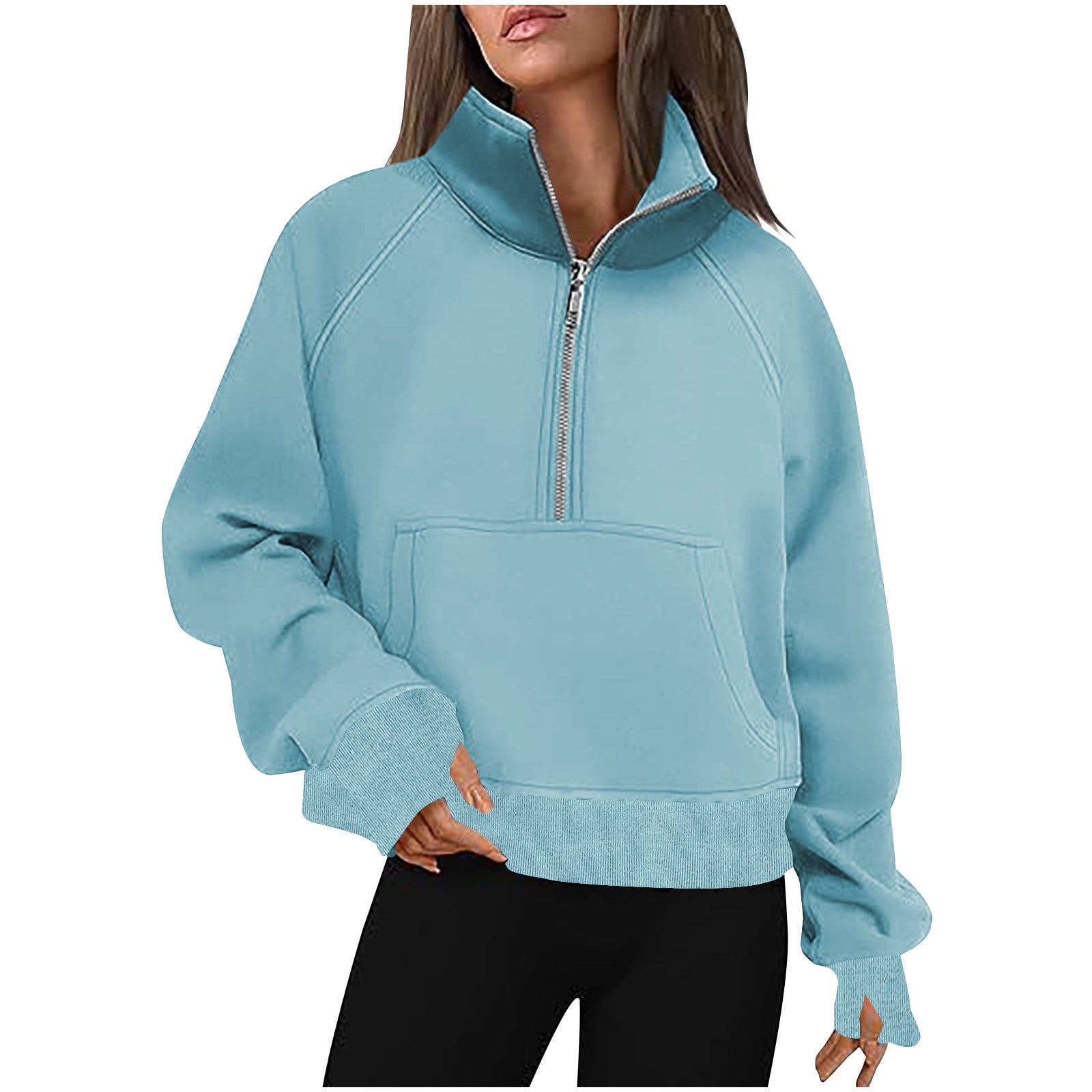 AherBiu Quarter Zip up Sweatshirts for Women Stand Collar Pullover ...